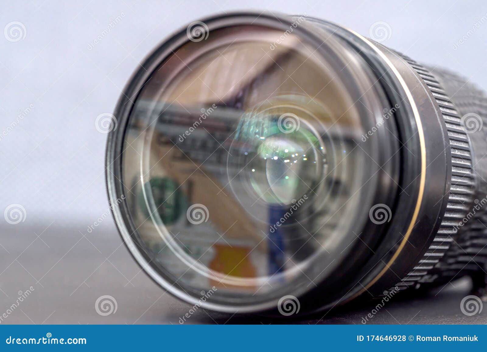 Lens from Digital Camera with Dollar Banknote Reflection on it Stock ...