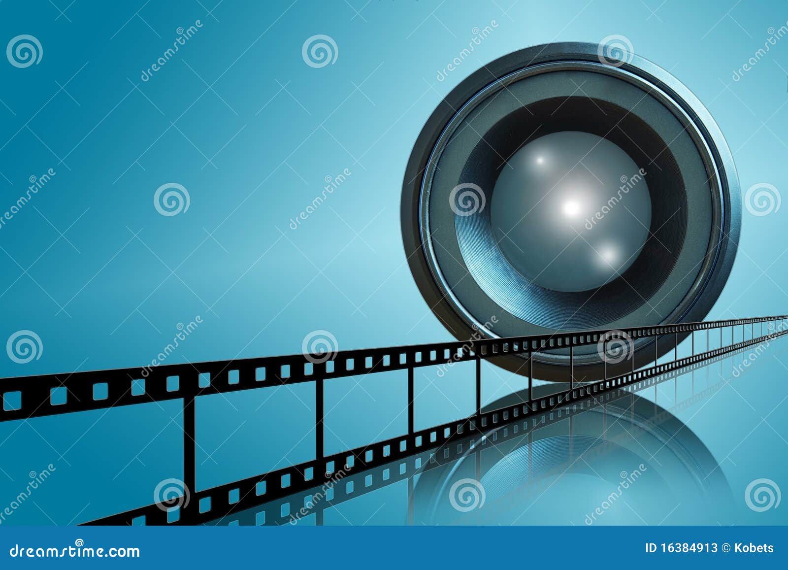 Lens & Film Strip on Blue Background Stock Illustration - Illustration ...