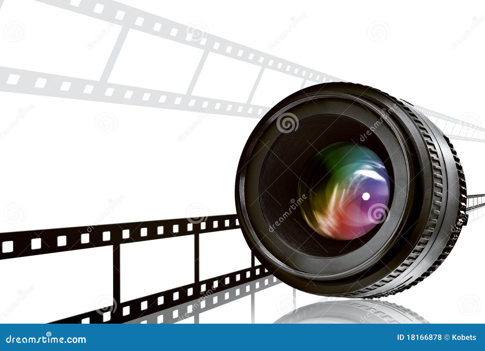Lens & film strip on white stock photo. Image of focus - 18166878