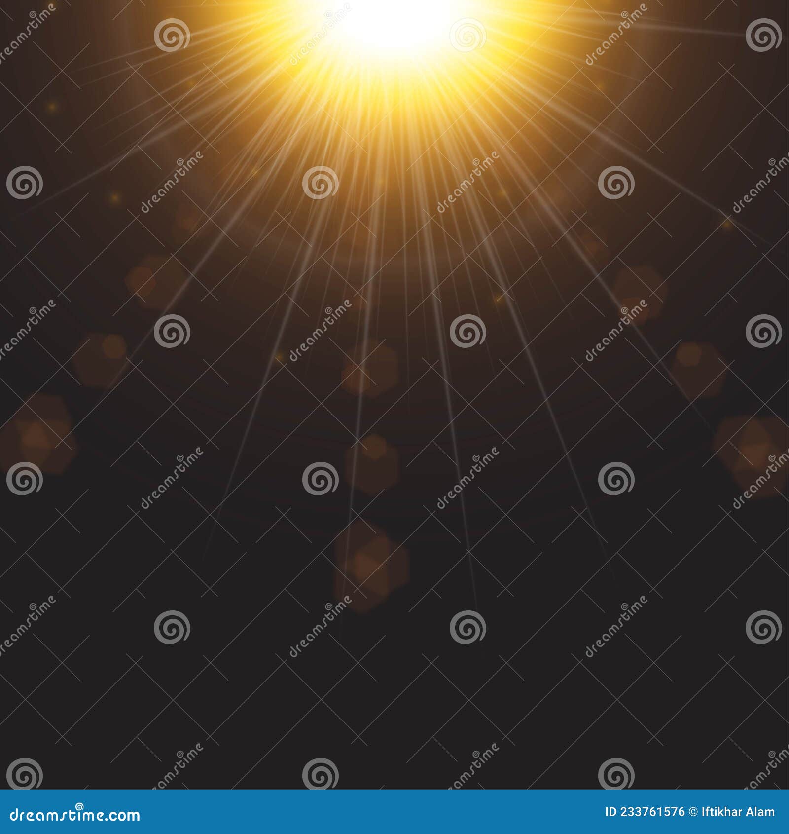 Lens Flare With Shiny Sunlight Ray On Dark Background. Cosmic Sunlight ...