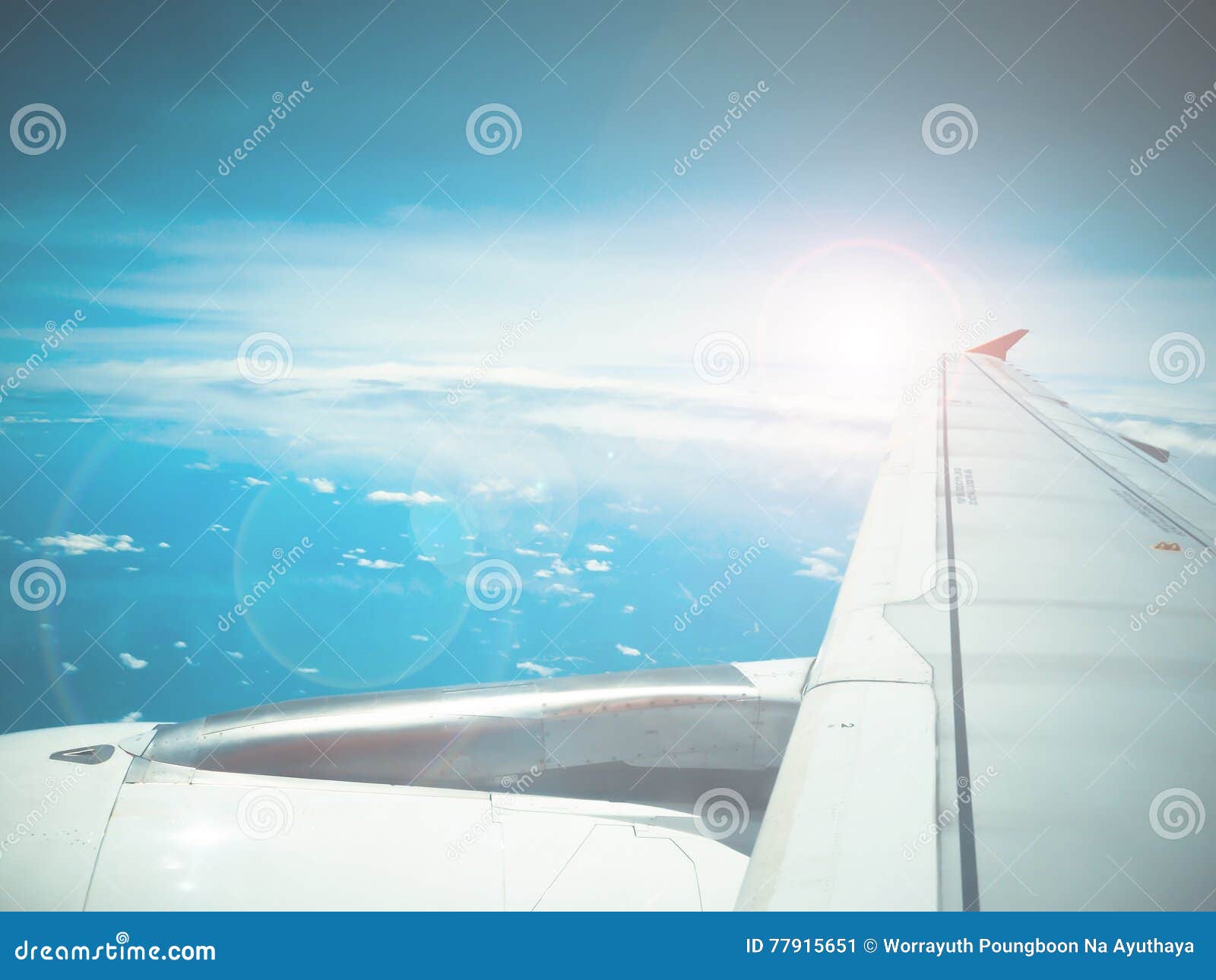 Lens Flare and View of Jet Plane Wing Stock Image - Image of commercial ...