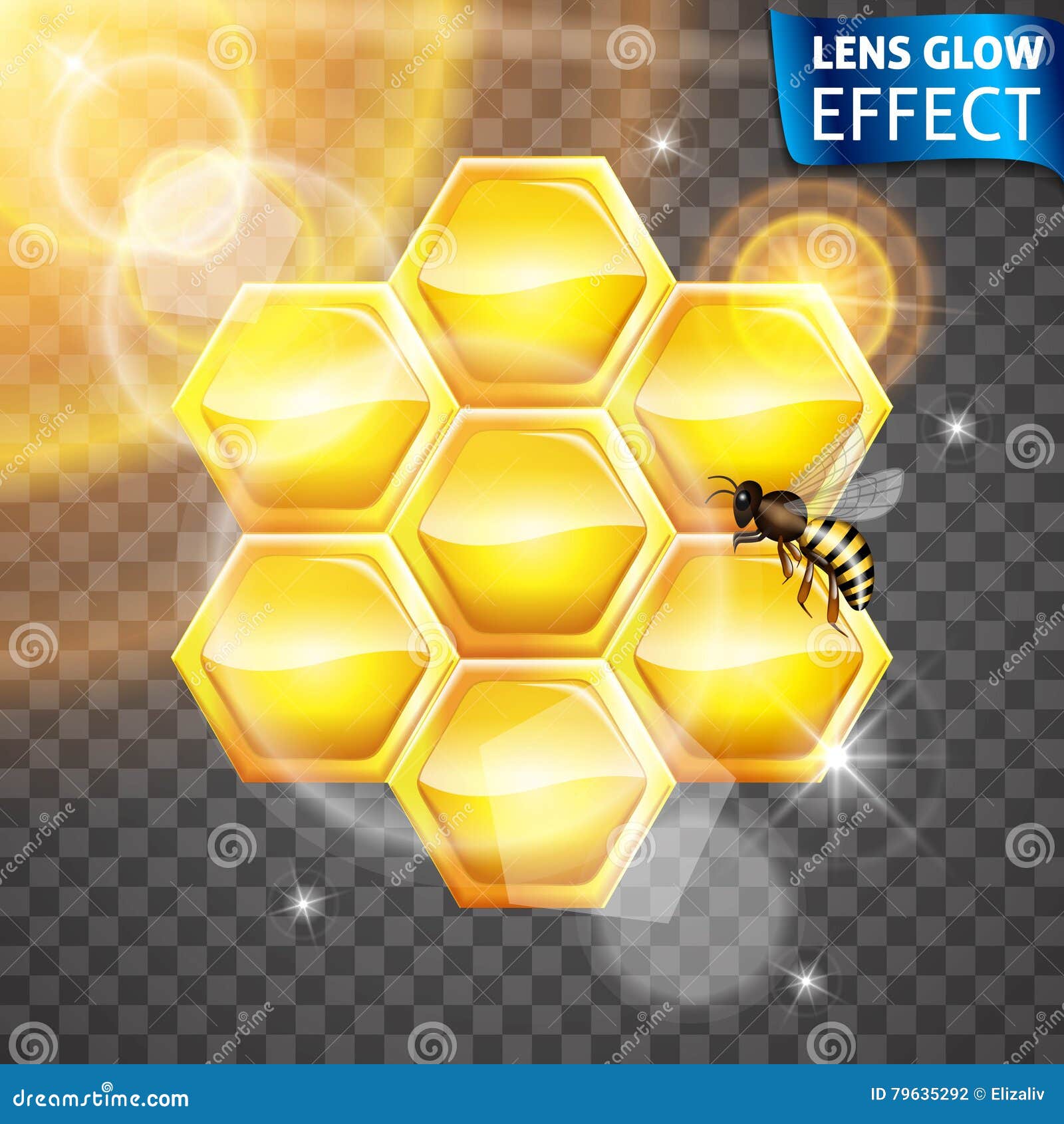 Lens Glow Effect. Honeycomb, Bee, Glowing Effect of the Sun. Bright ...