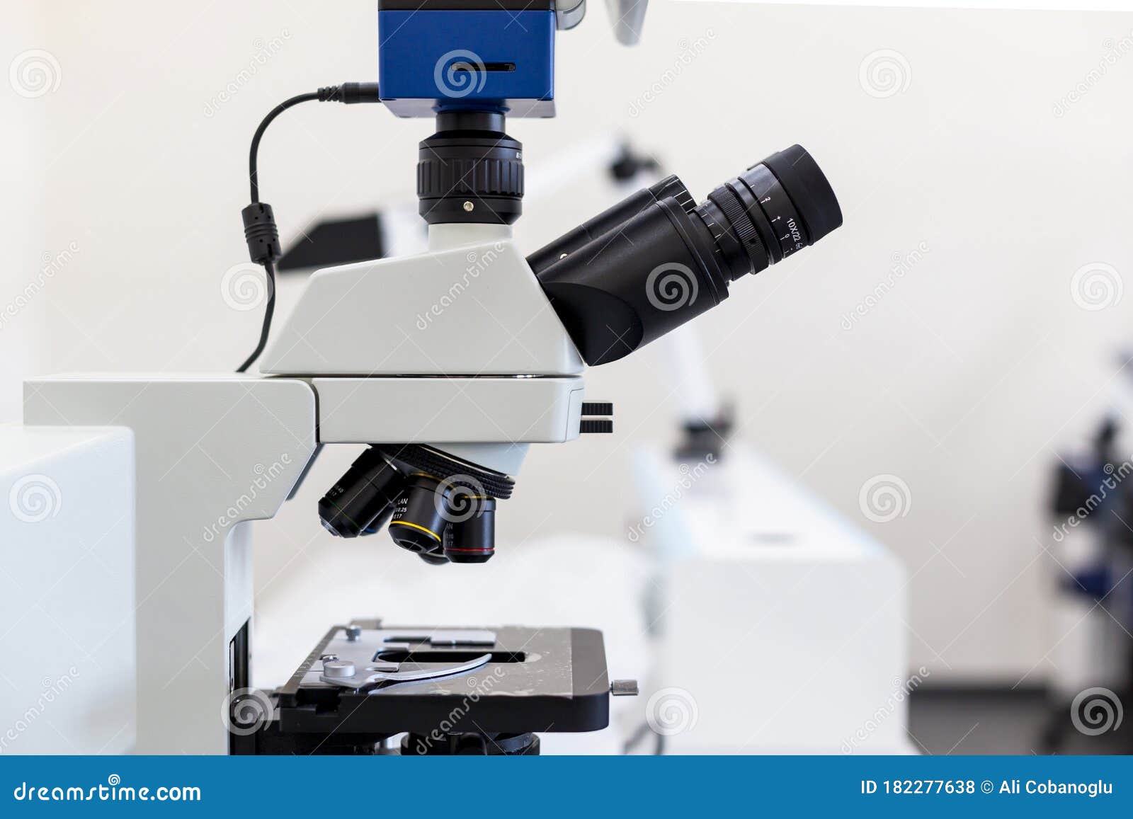 4-lens Microscope in a Laboratory Stock Photo - Image of biology ...