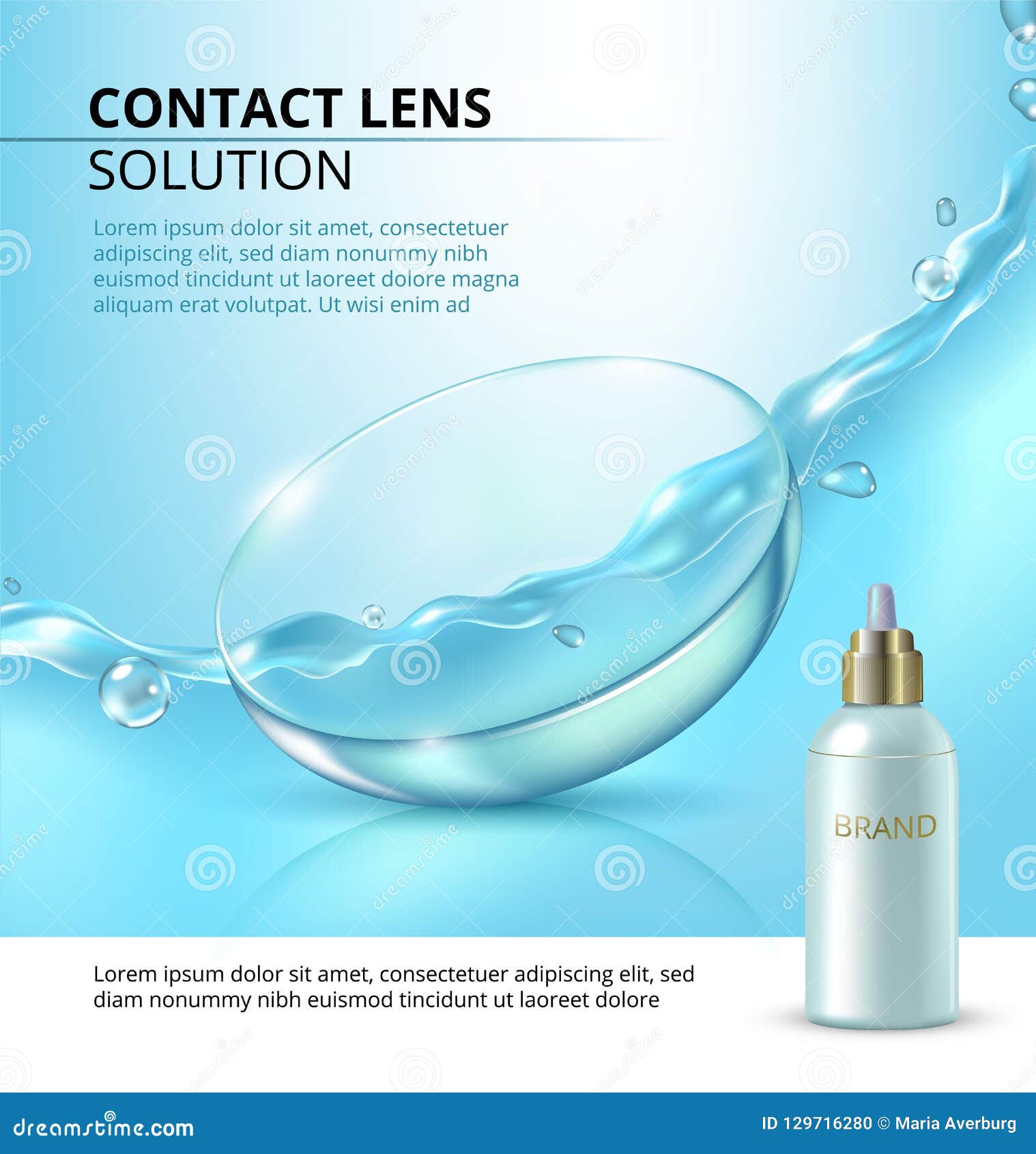 Lens Solution Ads, Clear Liquid Pouring Down To the Eye Contact ...