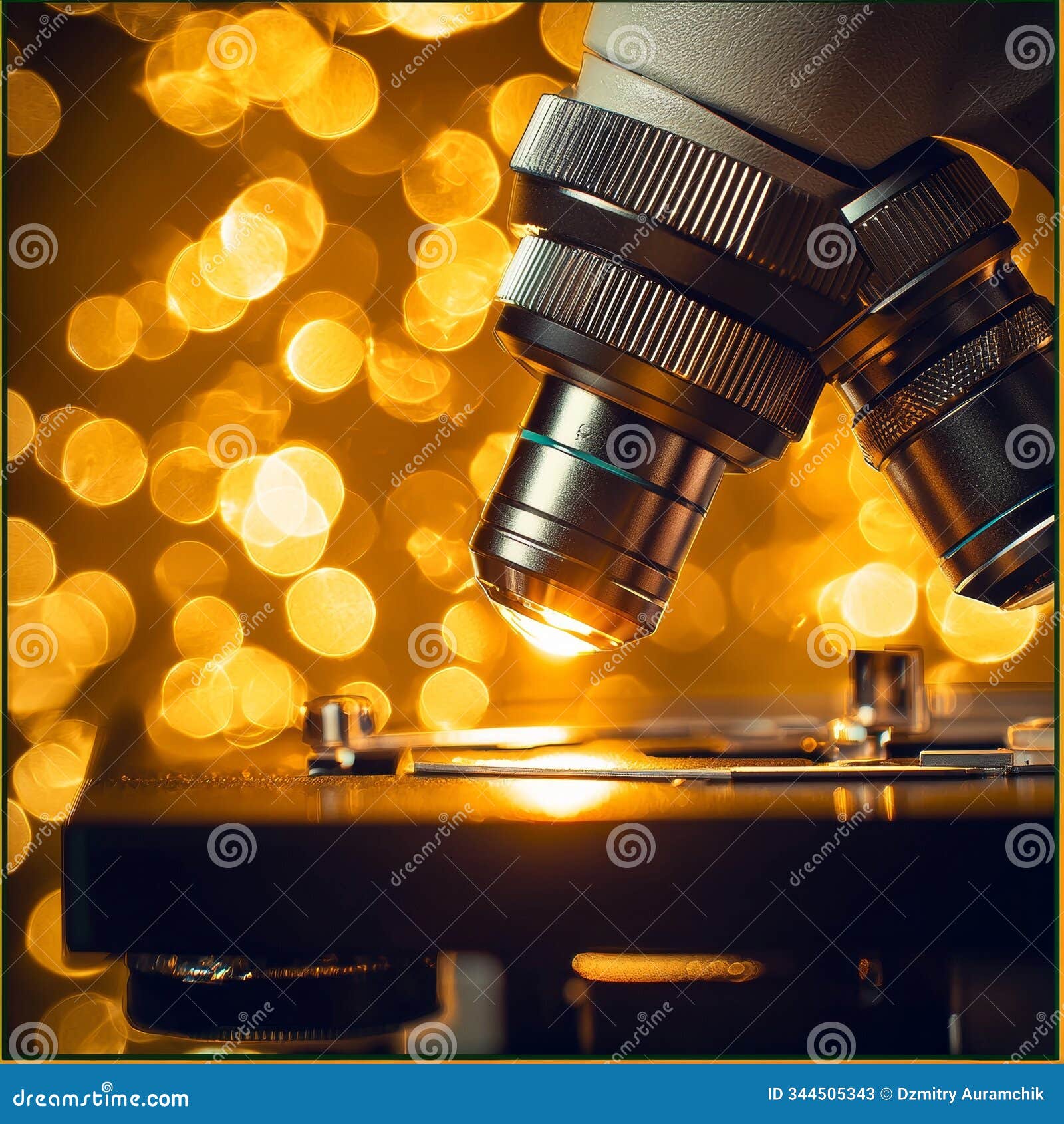The Lens and Stage of a Microscope are Illuminated by Warm Light for ...