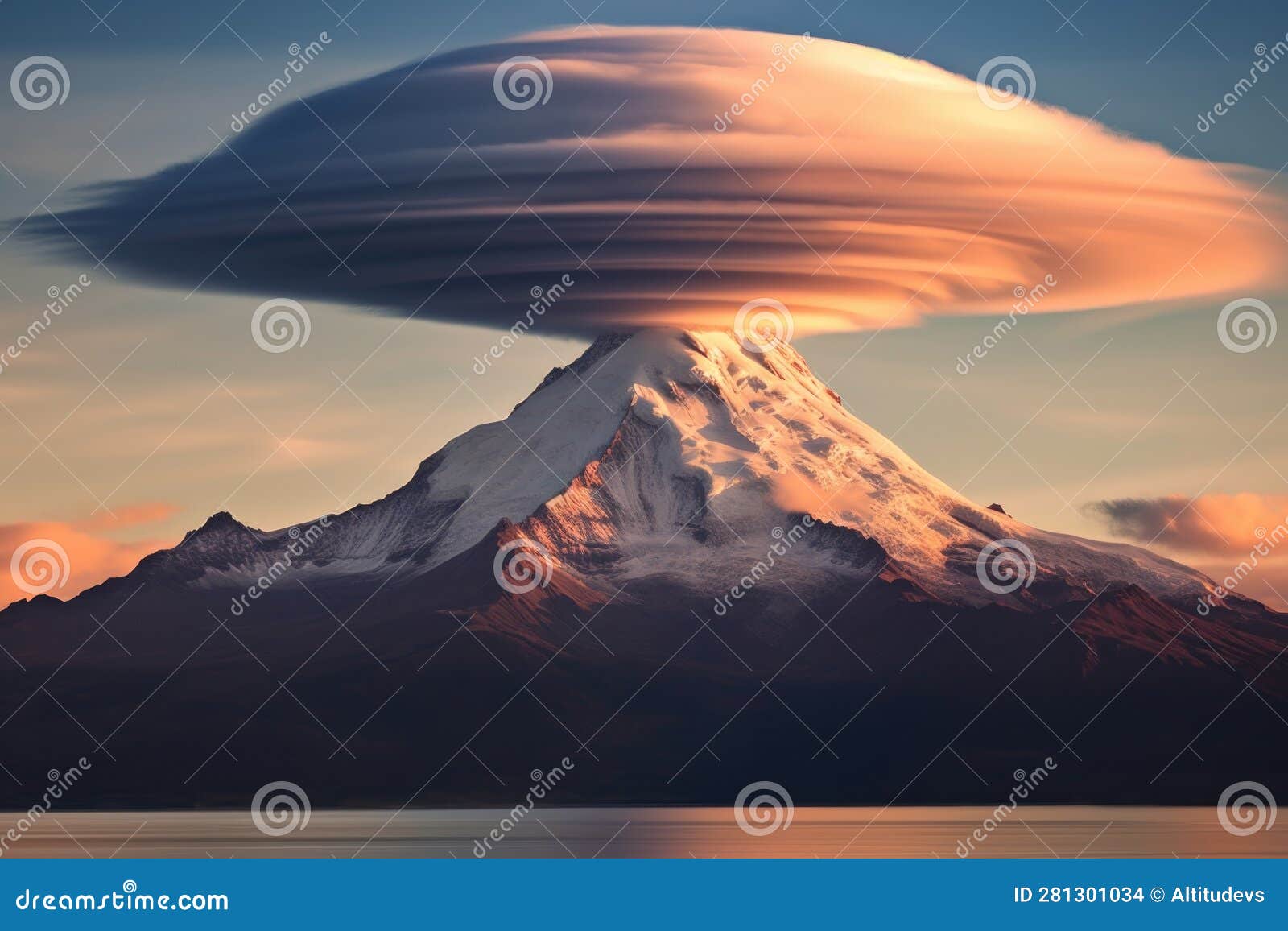 Lenticular Clouds Creating an Optical Illusion of a Floating Mountain Peak Stock Illustration ...