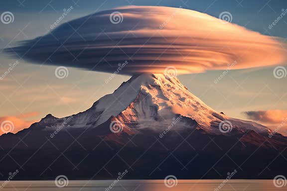 Lenticular Clouds Creating an Optical Illusion of a Floating Mountain Peak Stock Illustration ...