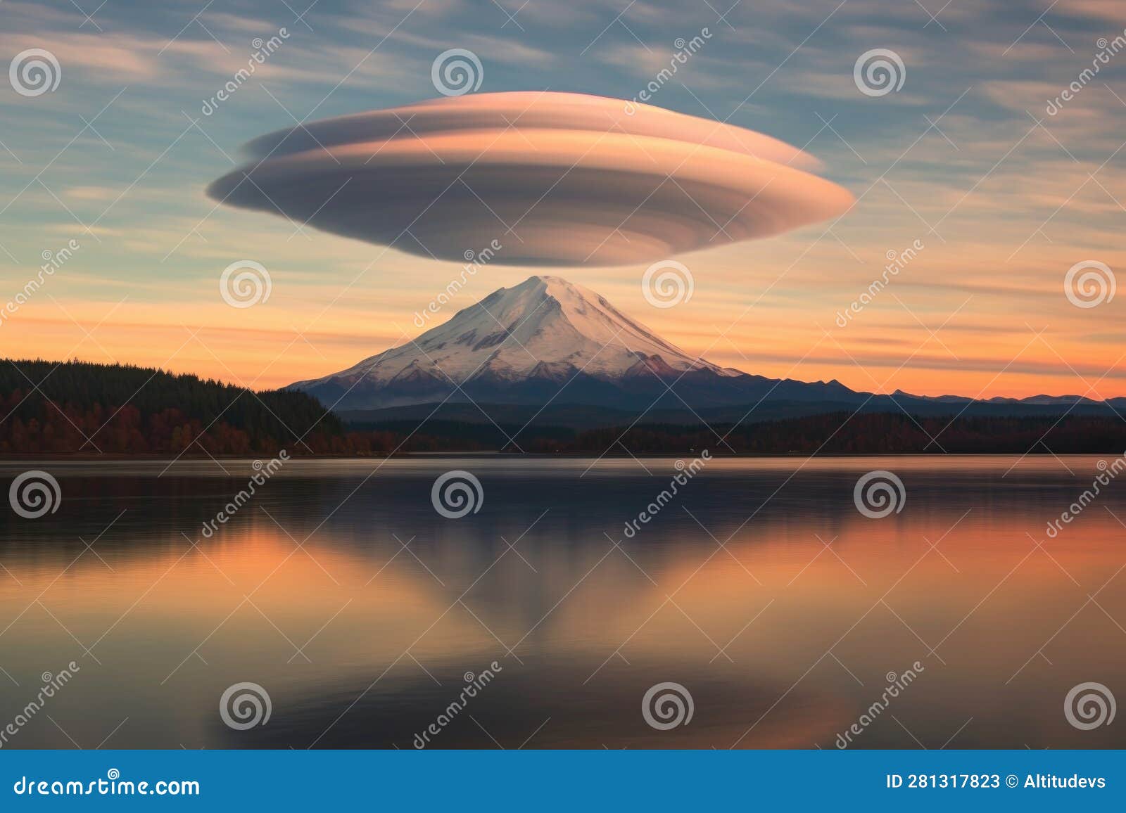 Lenticular Clouds Creating an Optical Illusion of a Floating Mountain ...