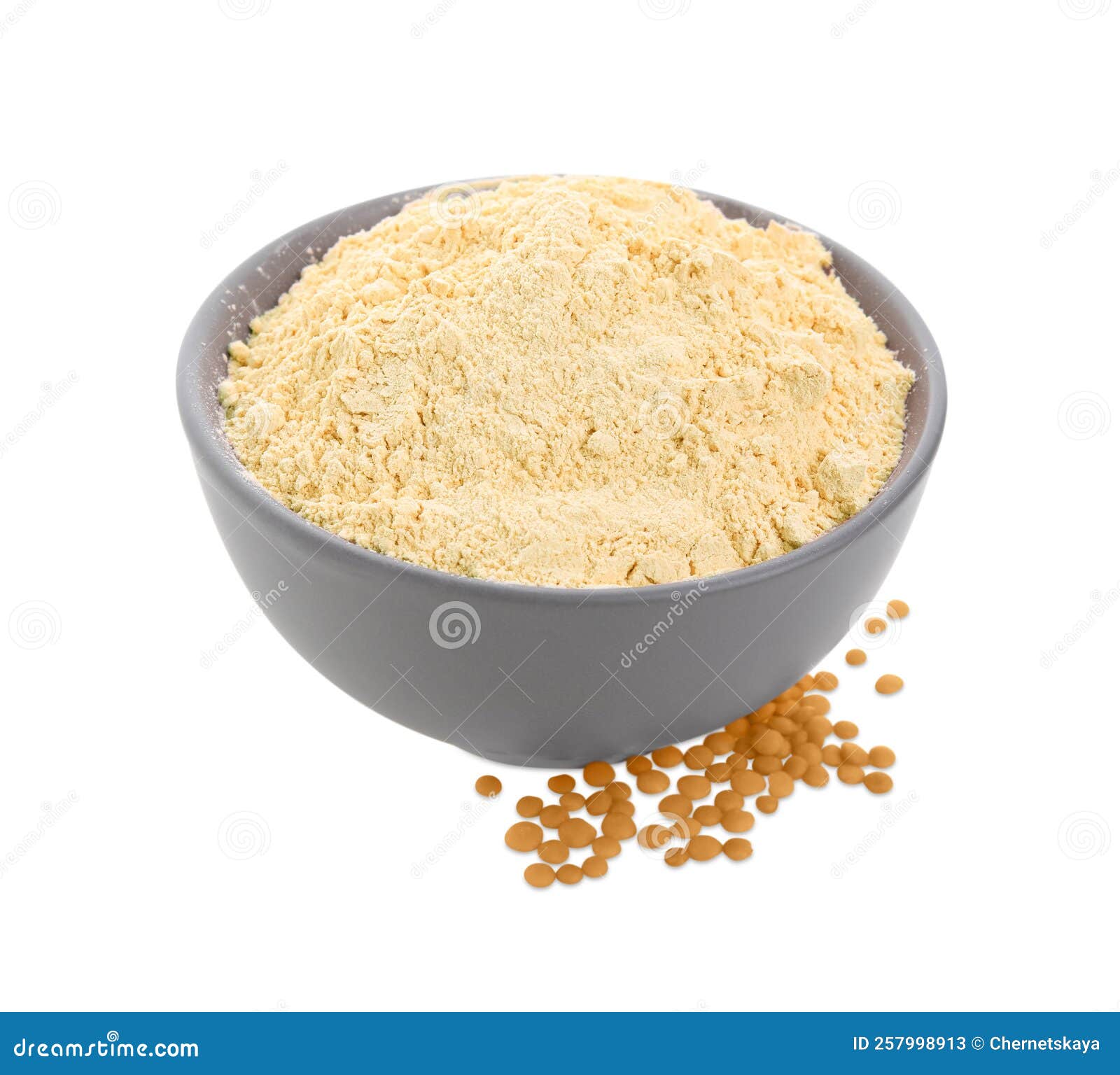 Lentil Flour in Grey Bowl and Seeds Isolated on White Stock Image ...