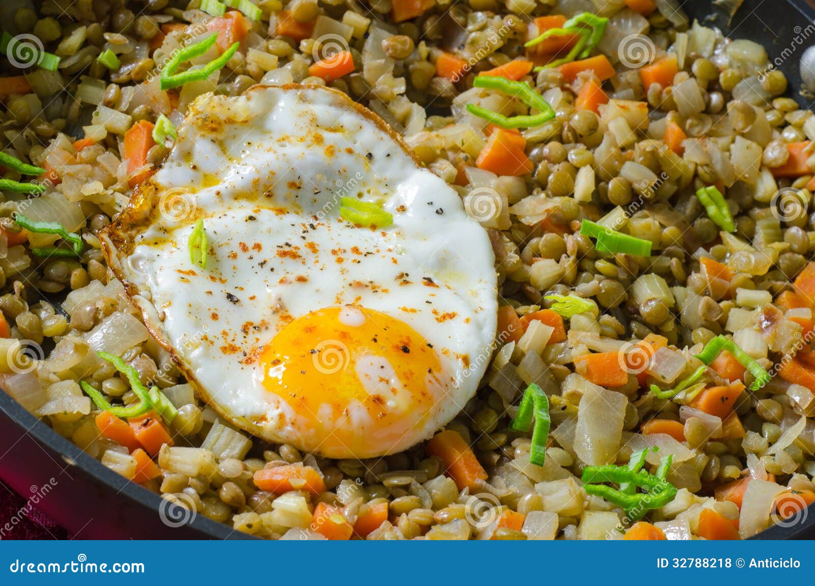 Lentils with fried egg stock photo. Image of meal, nutrition - 32788218