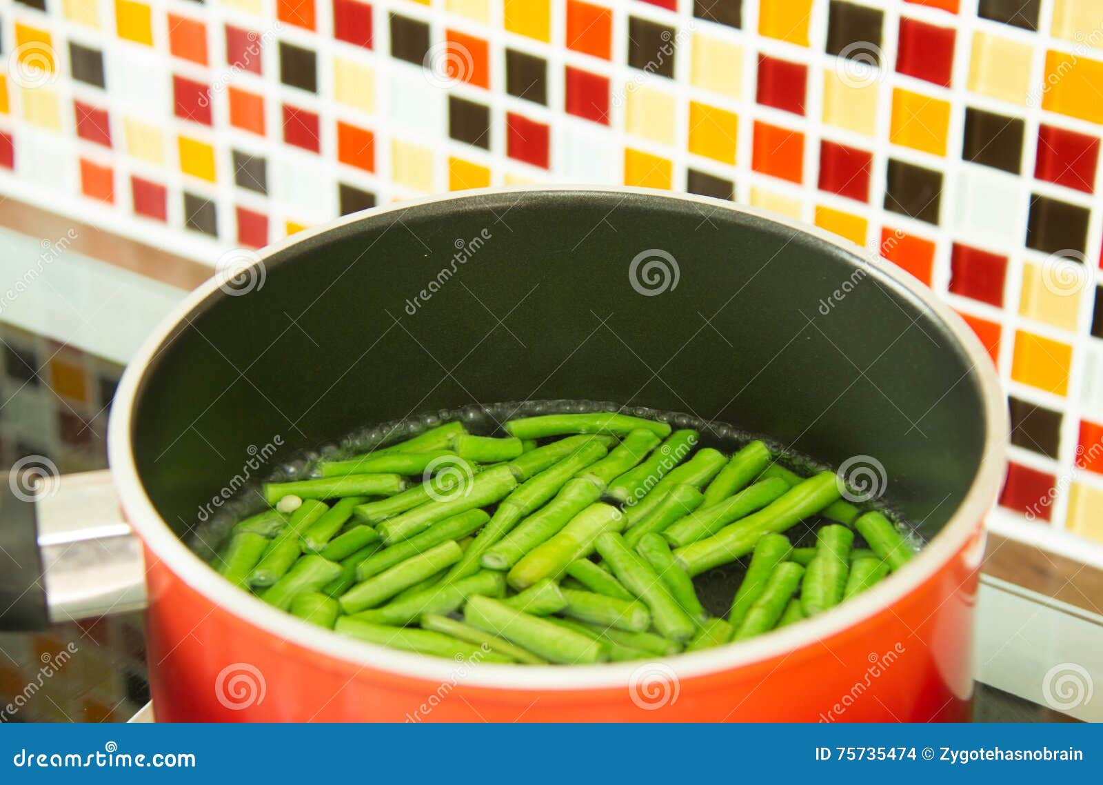 Lentils Pieces in Boiling Water in Red Pot. Stock Photo - Image of boil ...