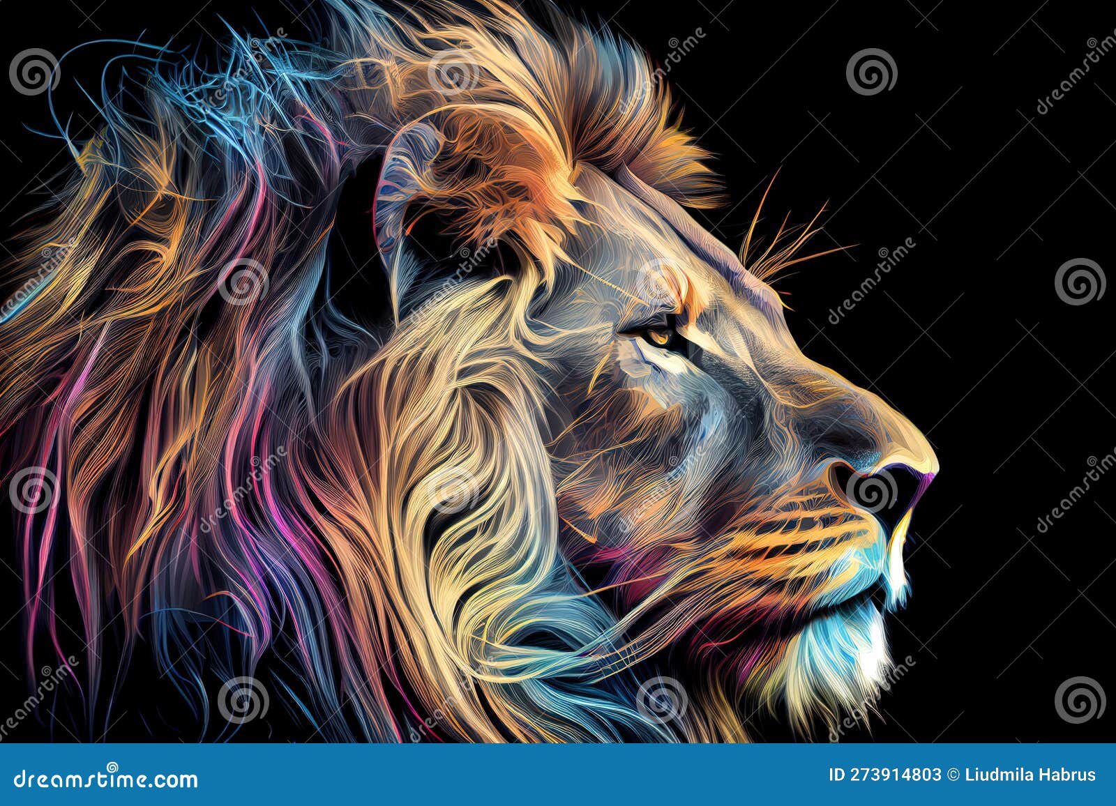 Leo S Head in Neon Colors on a Black Background. Generative AI ...