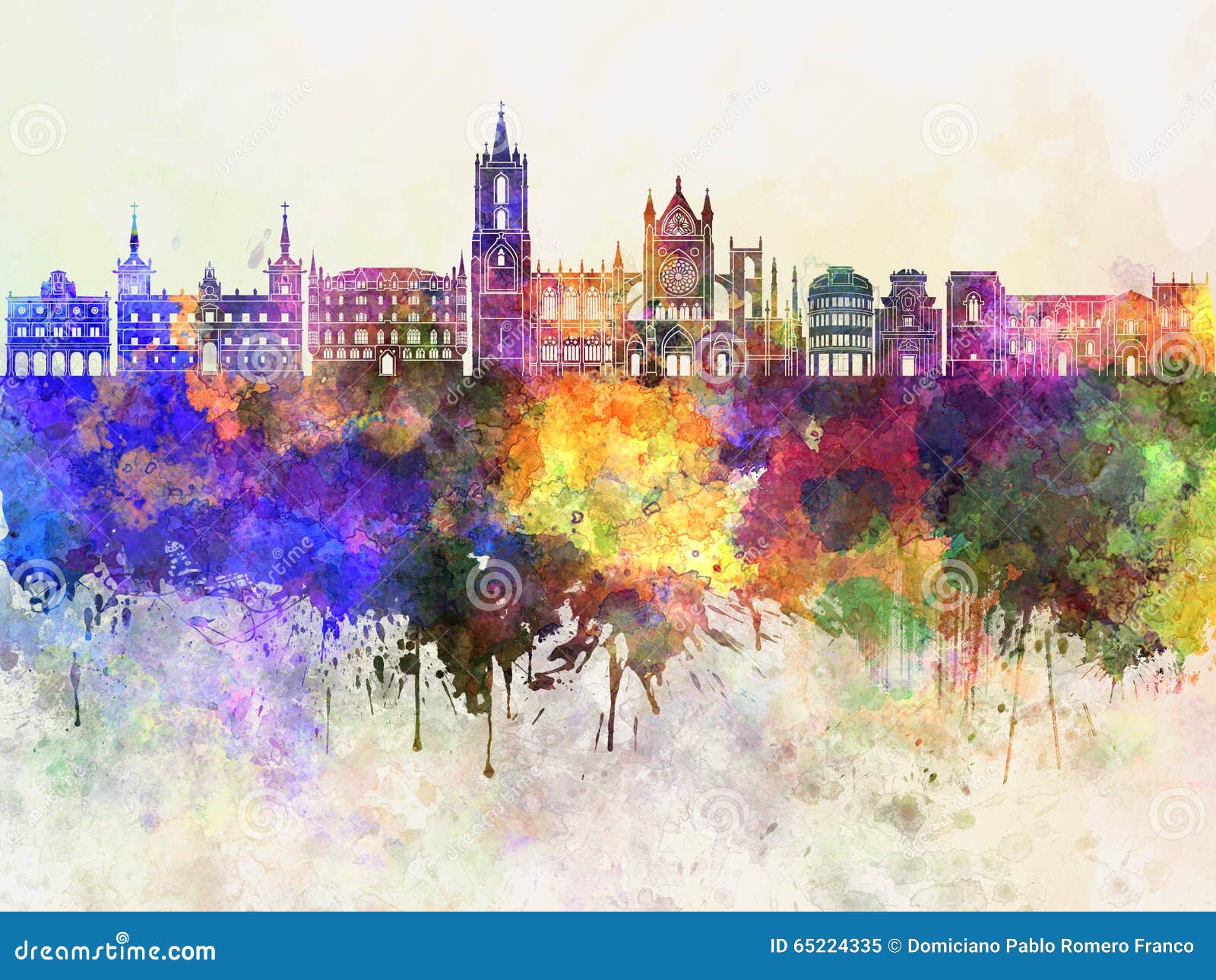 Leon-Skyline im Aquarell stock abbildung. Illustration von grenzstein ...