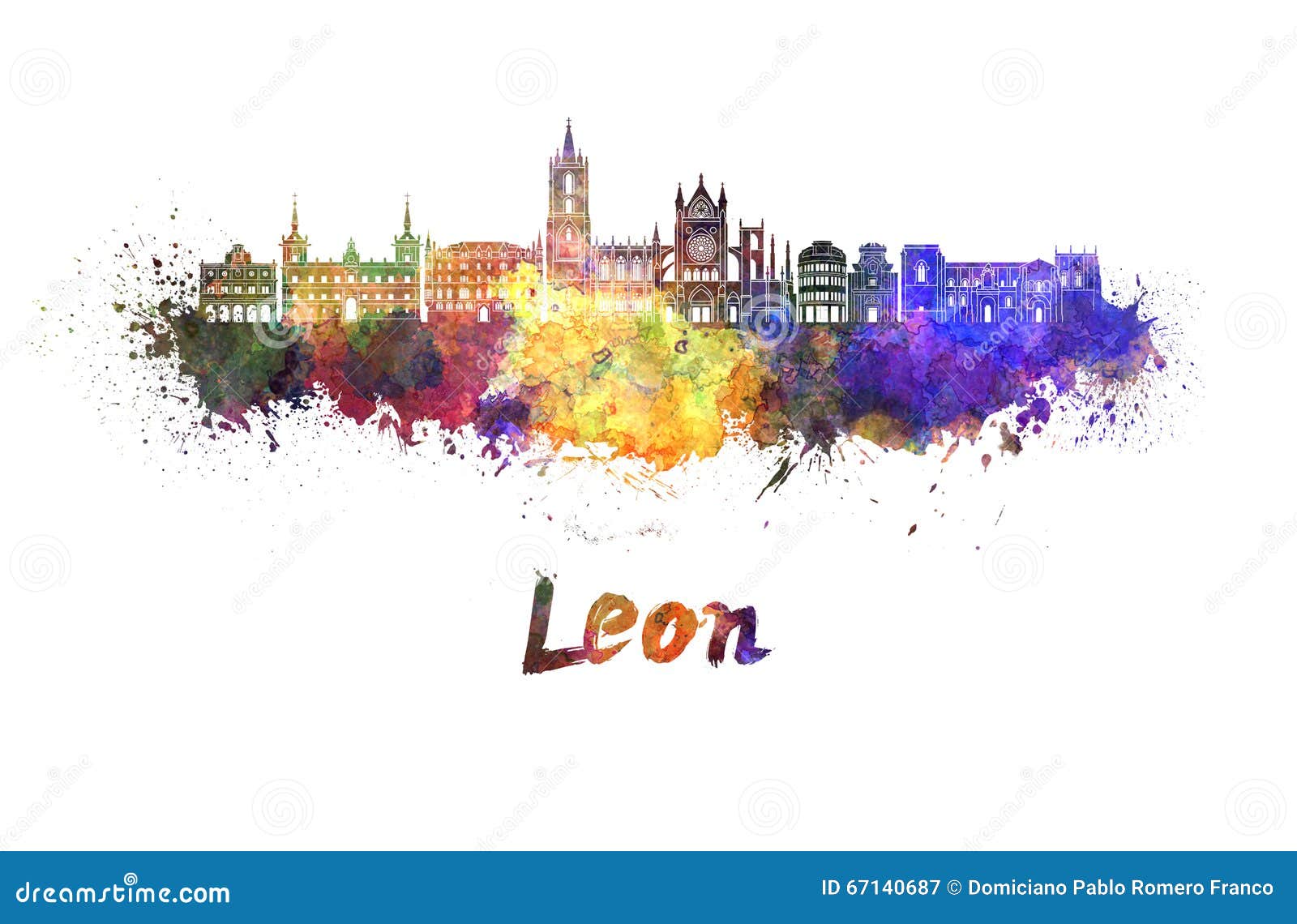Leon-Skyline im Aquarell stock abbildung. Illustration von horizont ...