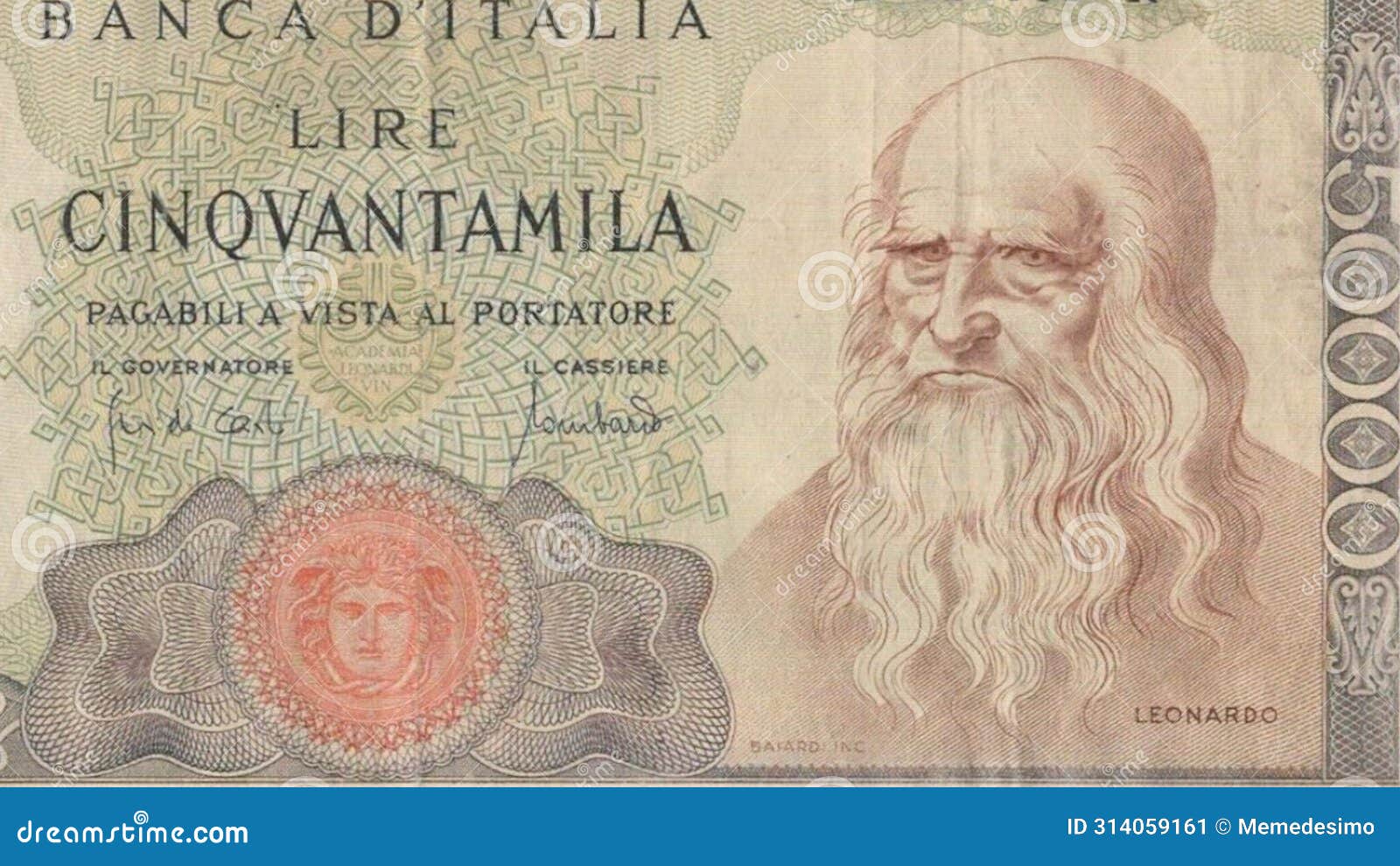 Leonardo Da Vinci Portrait on Italian Lire Banknote. Stock Image ...