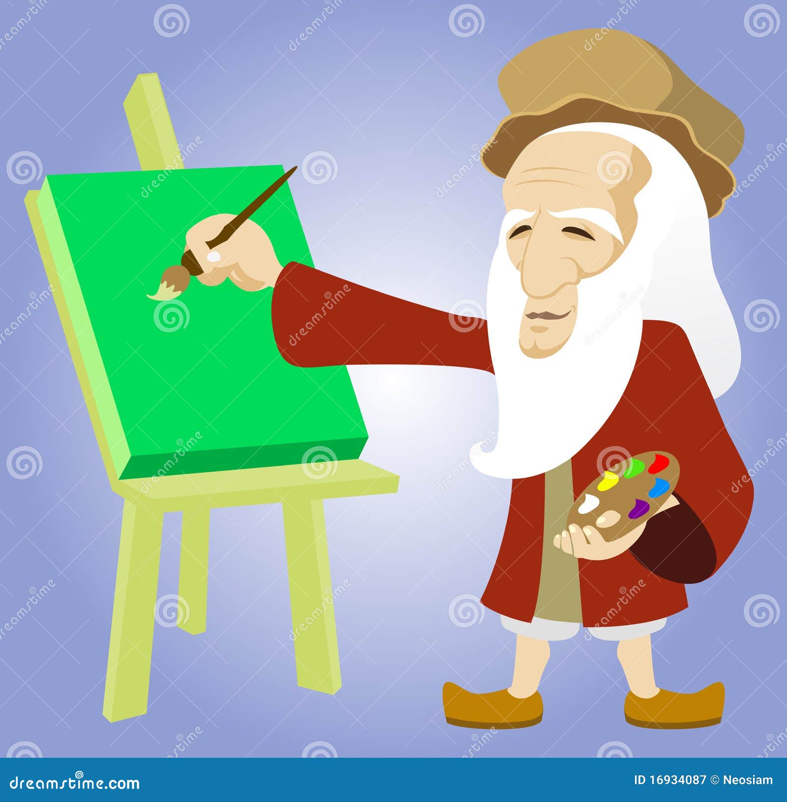 Leonardo Davinci Drawing And Painting On Canvas Concept In Cartoon ...