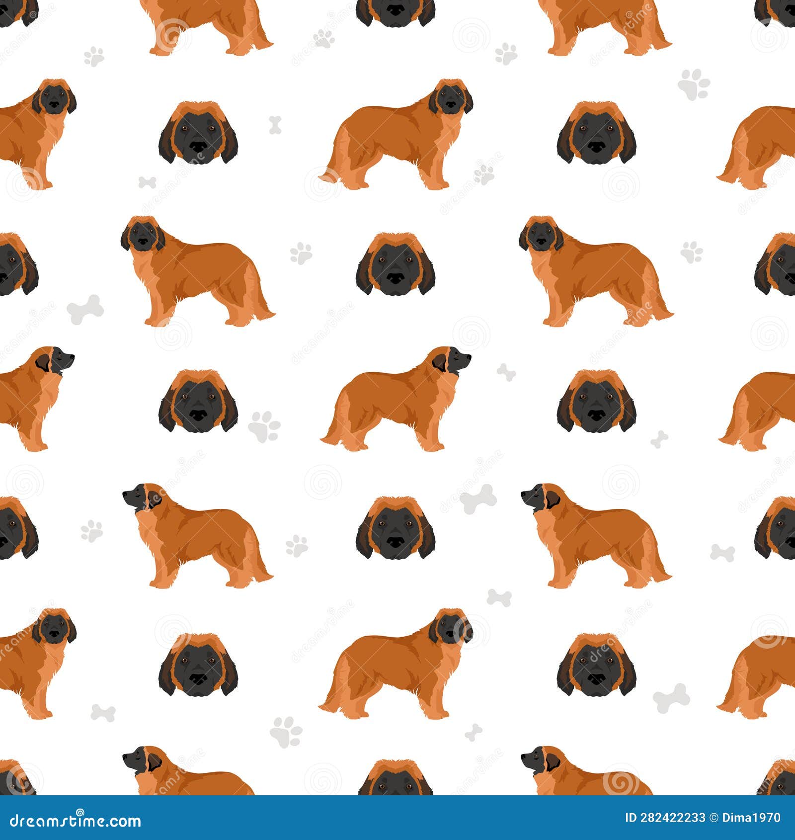 Leonberger Seamless Pattern. Different Poses, Coat Colors Set Stock ...