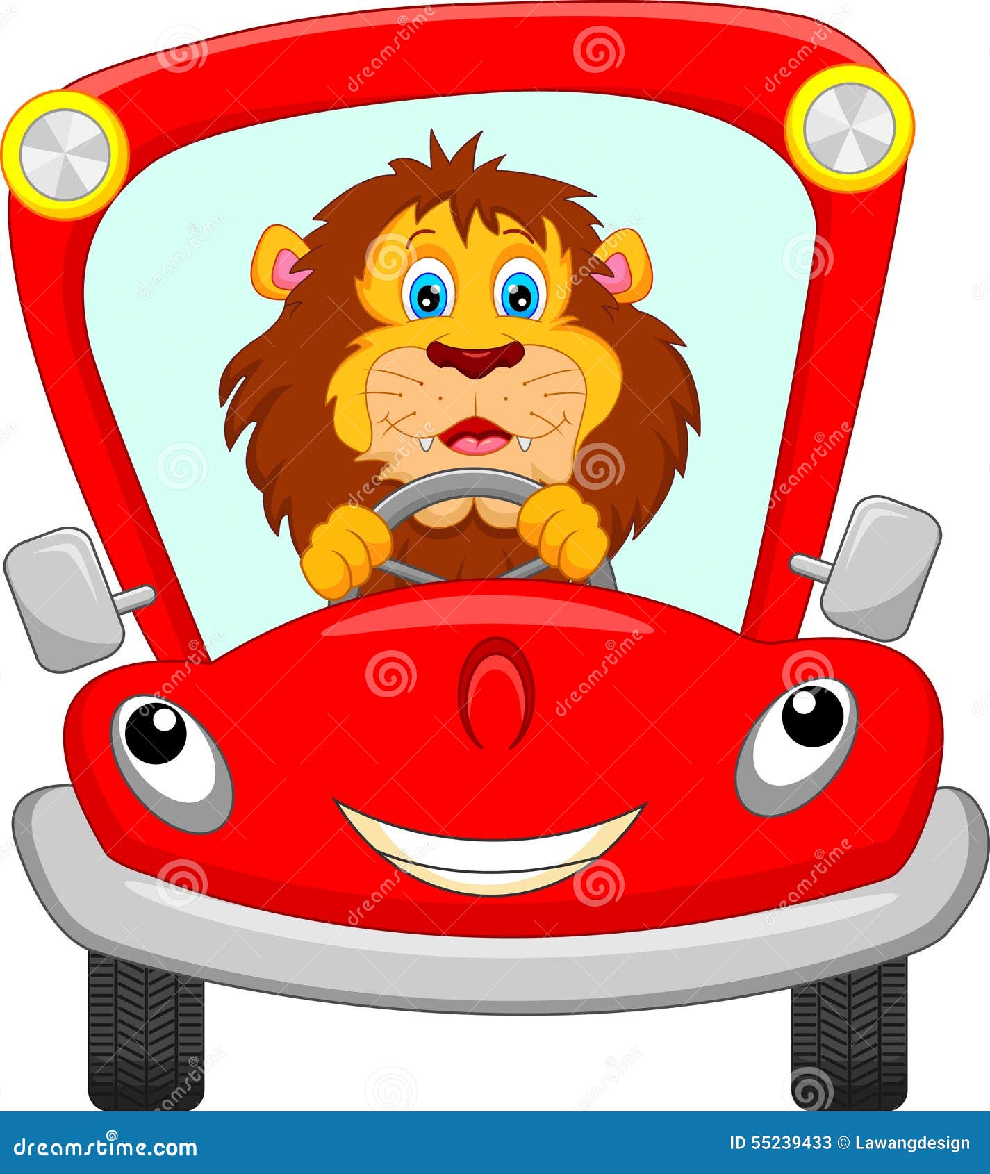 Leone in automobile rossa illustrazione vettoriale. Illustrazione di ...