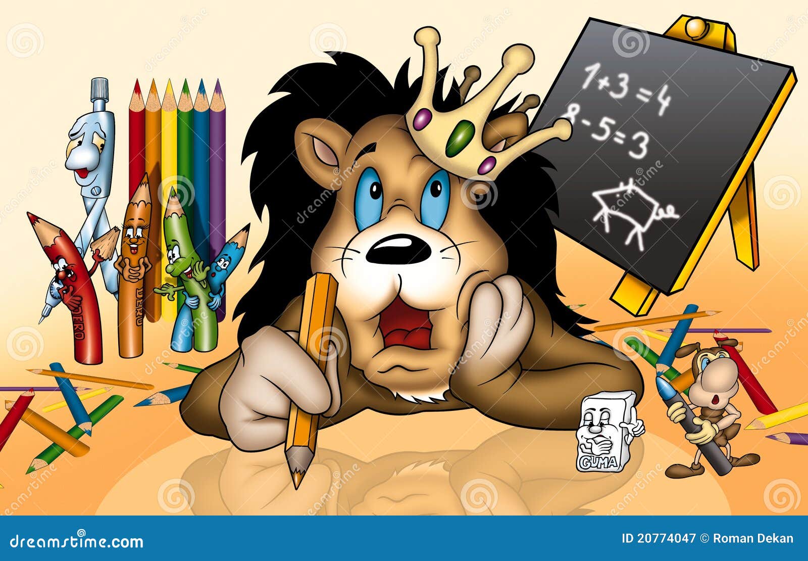 Leone a scuola illustrazione di stock. Illustrazione di corona - 20774047
