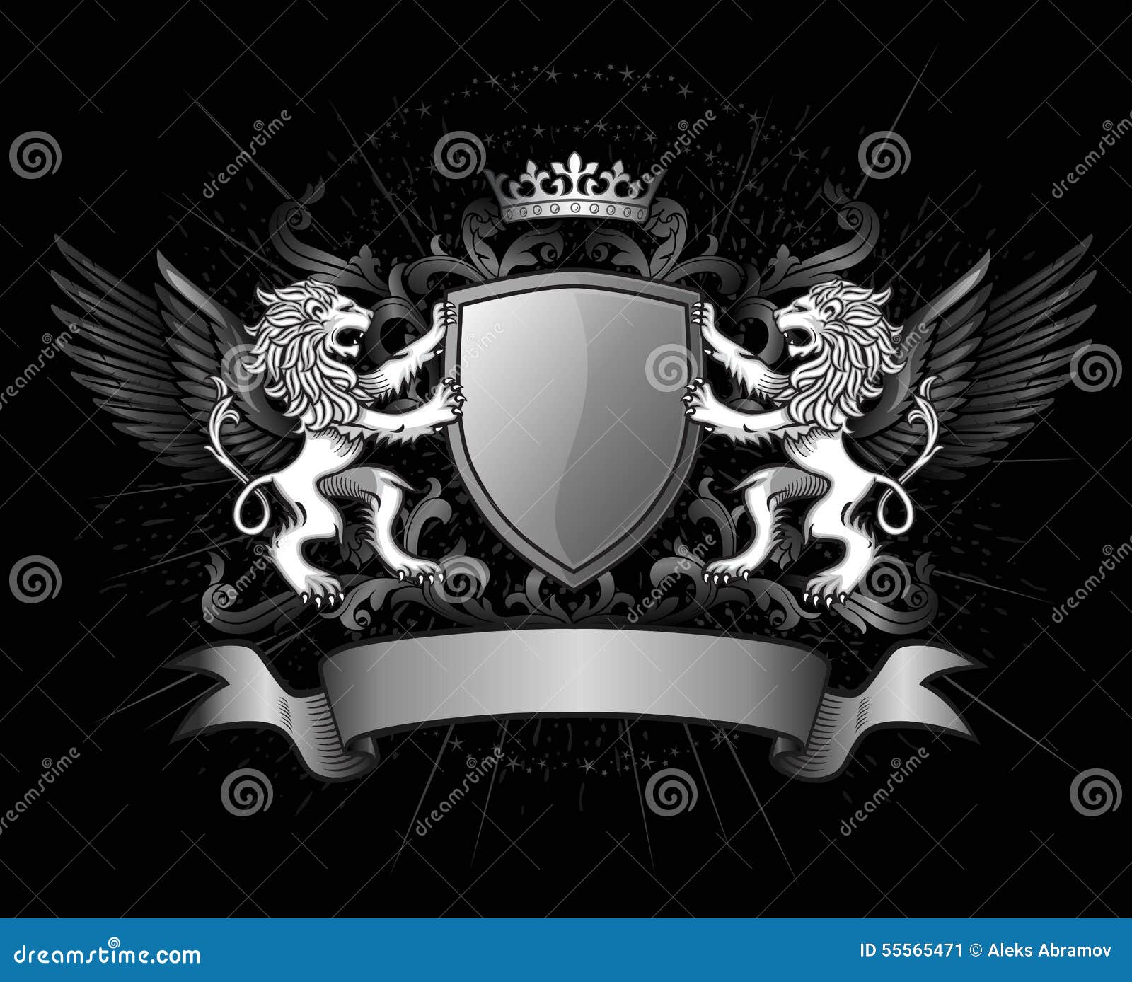 Leones y escudo en cresta ilustración del vector. Ilustración de rayos ...