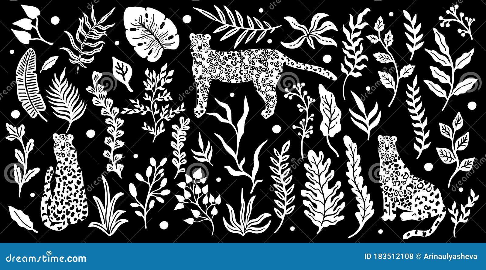 Leopard Animal Seamless Pattern. Tropical Plant Leaves Background Stock ...