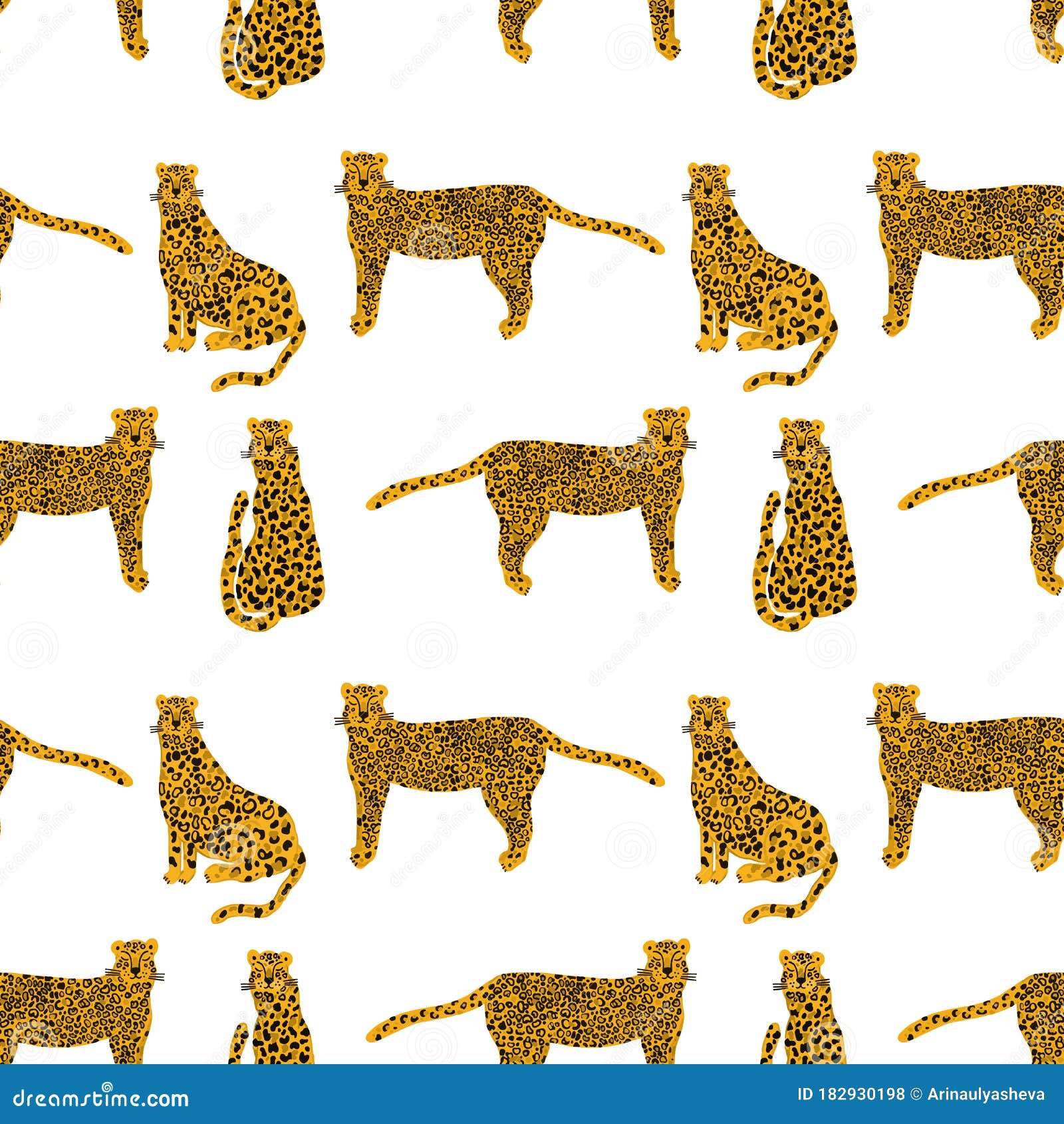 Leopard Animal Seamless Pattern. Tropical Plant Leaves Background Stock ...