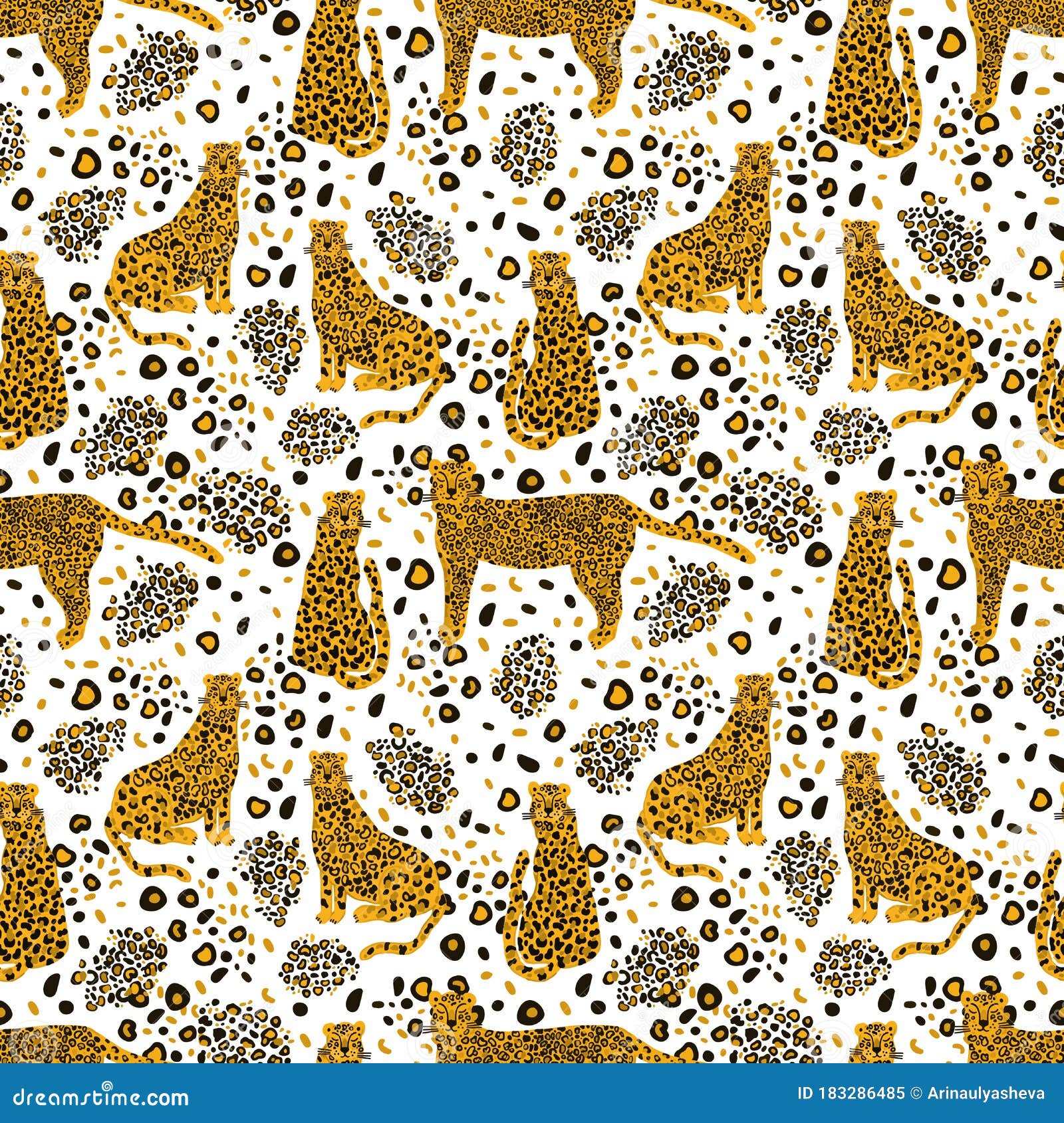 Leopard Animal Seamless Pattern. Tropical Plant Leaves Background Stock ...