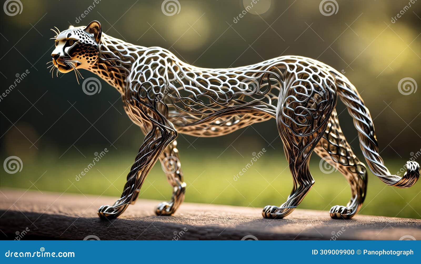 Leopard Bent Wire Animal Figure on Blurred Backdrop, Abstract Wire ...
