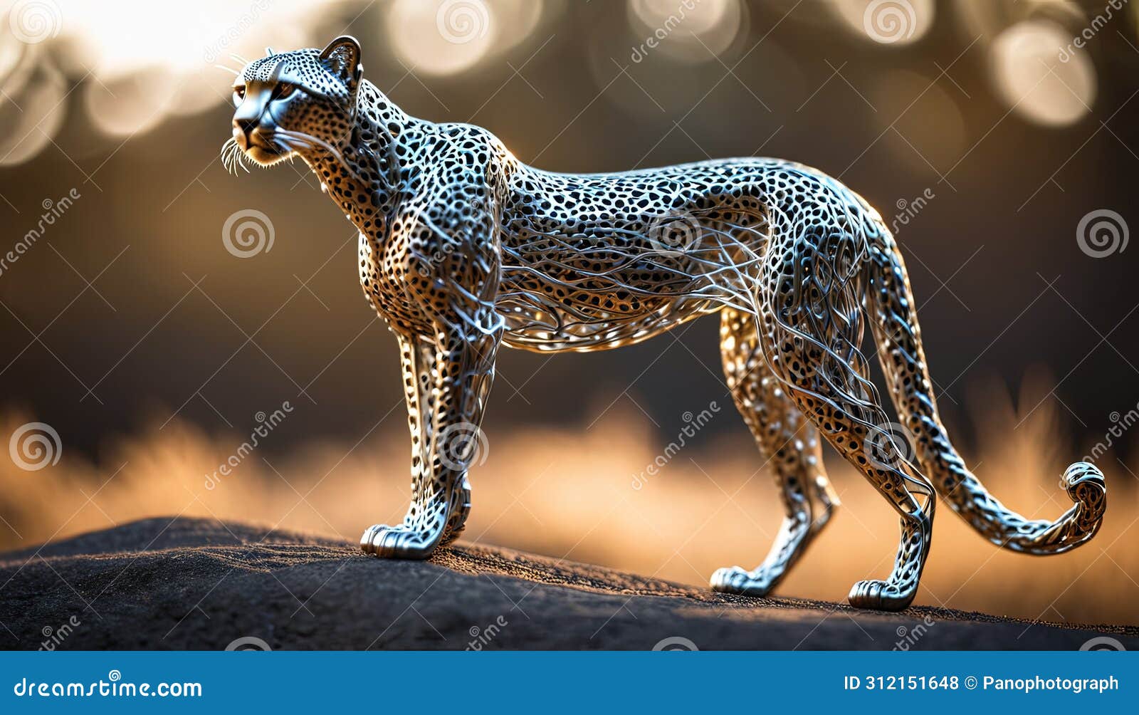 Leopard Bent Wire Figure on Blurred Backdrop, Abstract Wire Animal ...