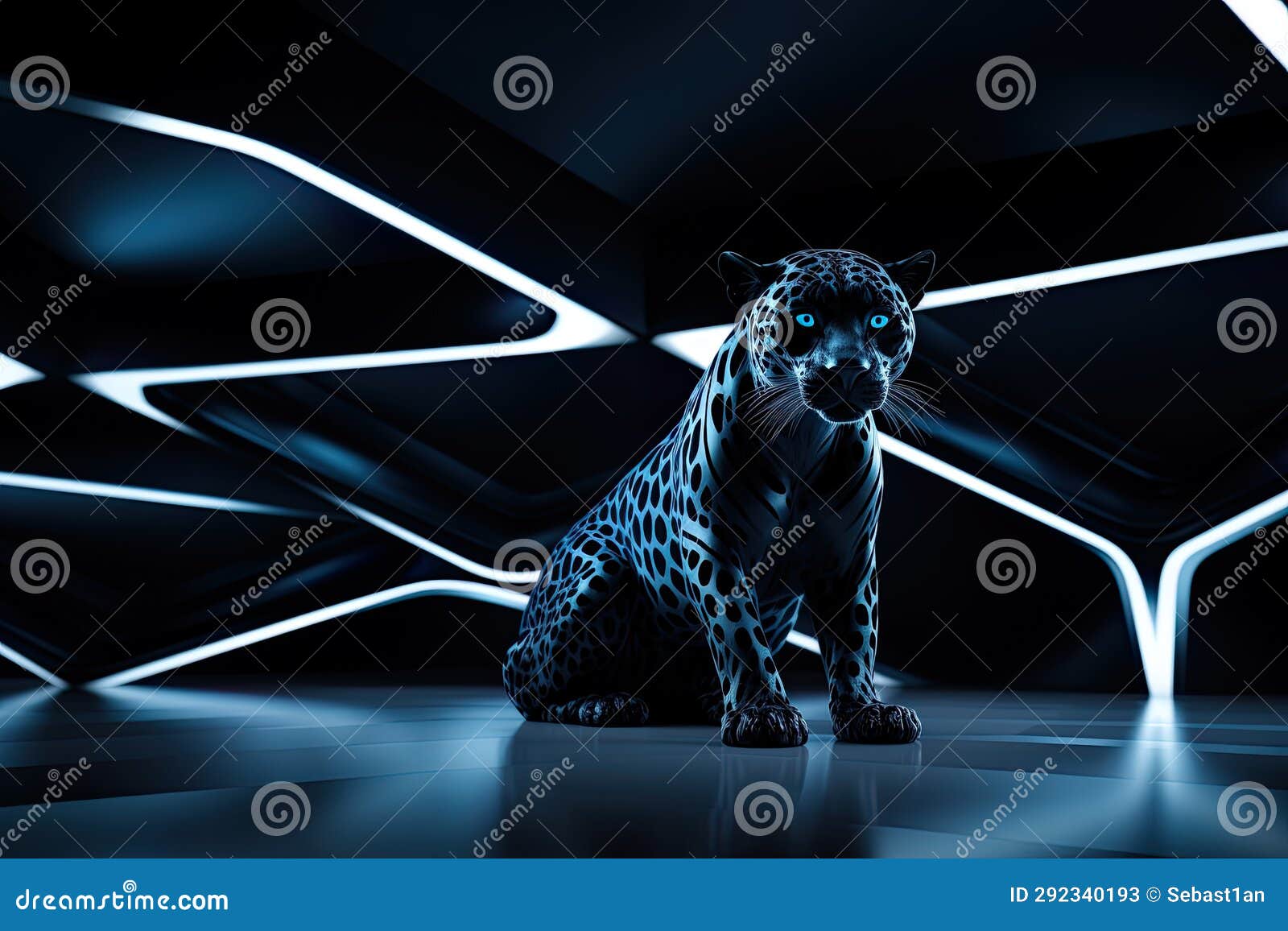 Leopard in a Big Futuristic Space, Symbolizing Dynamic Innovation and ...
