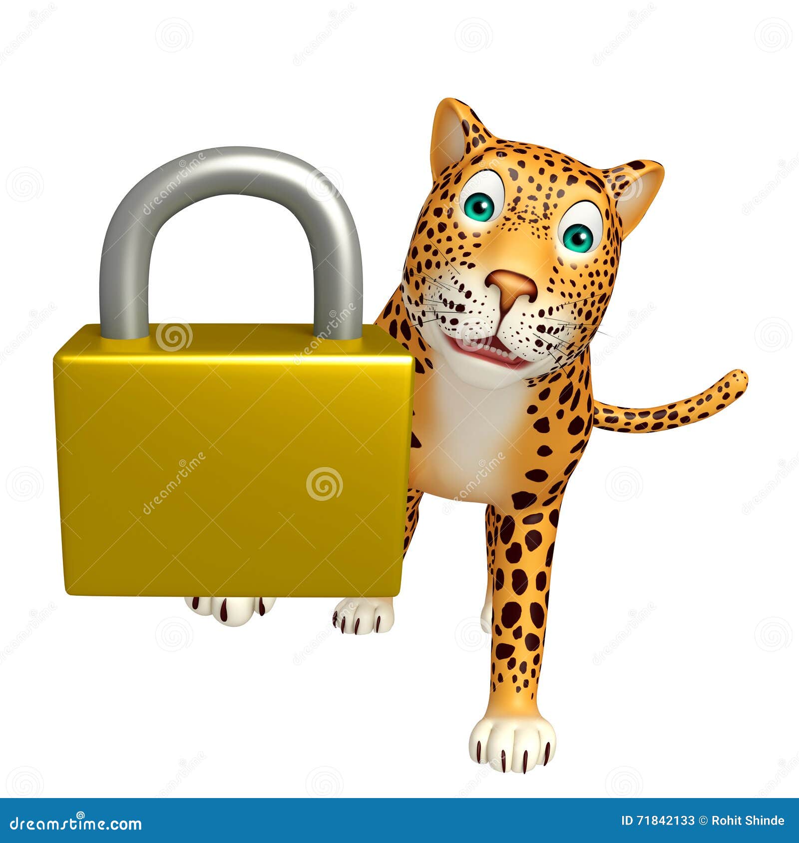 Leopard Cartoon Character with Lock Stock Illustration - Illustration ...