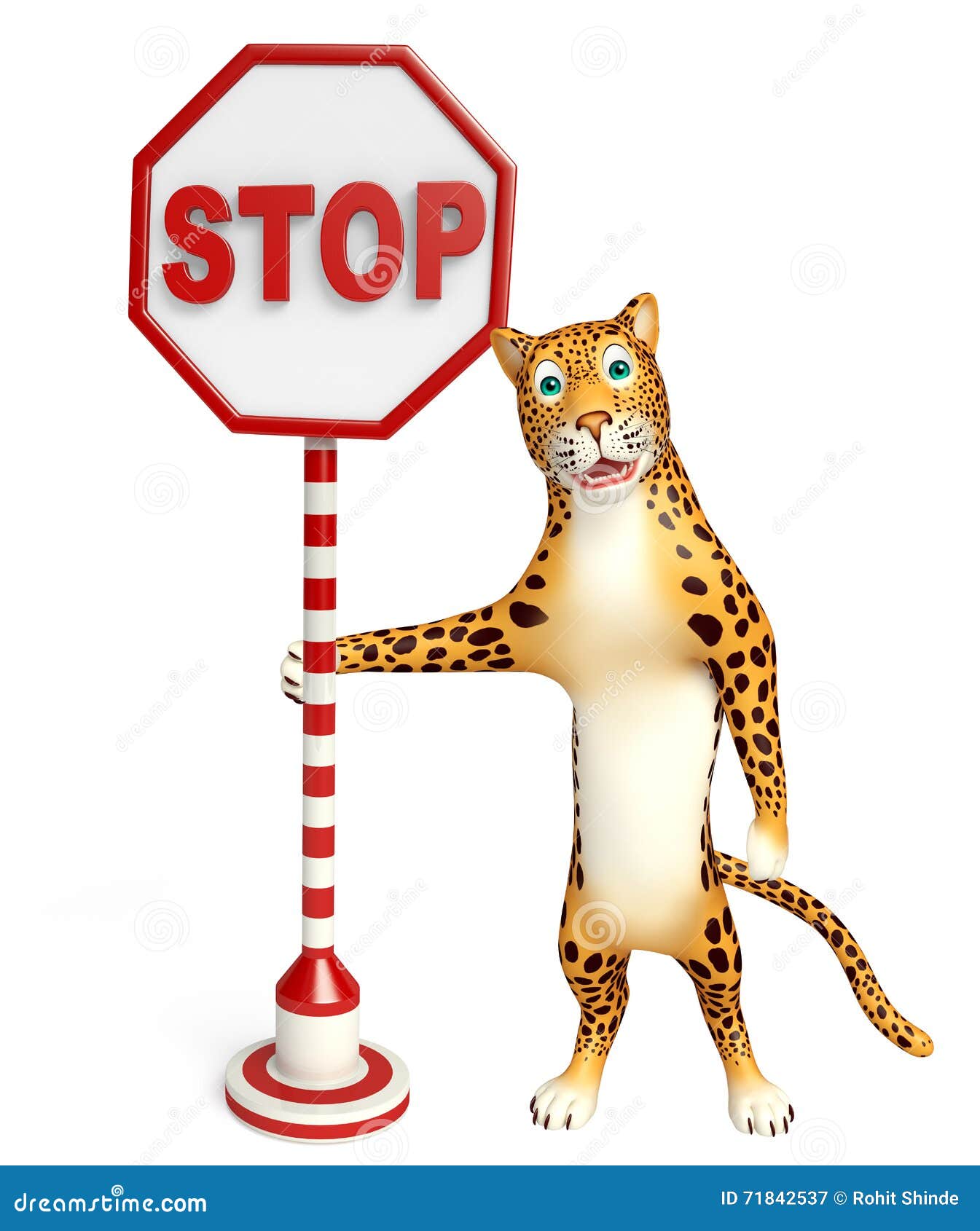 Leopard Cartoon Character with Stop Sign Stock Illustration ...