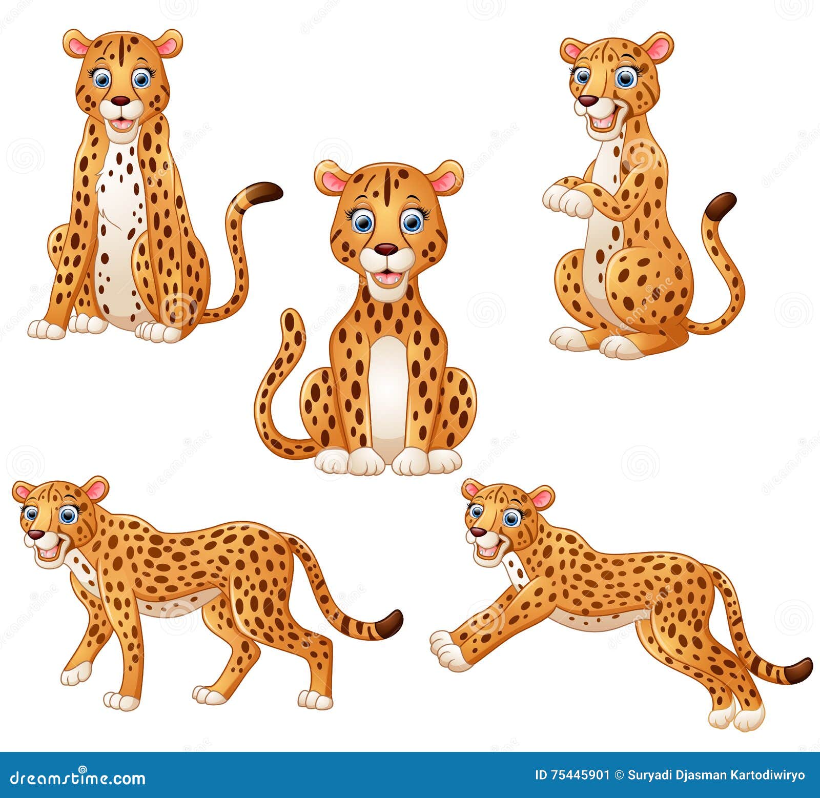 Leopard Cartoon Set Collection Stock Vector - Illustration of cheerful ...