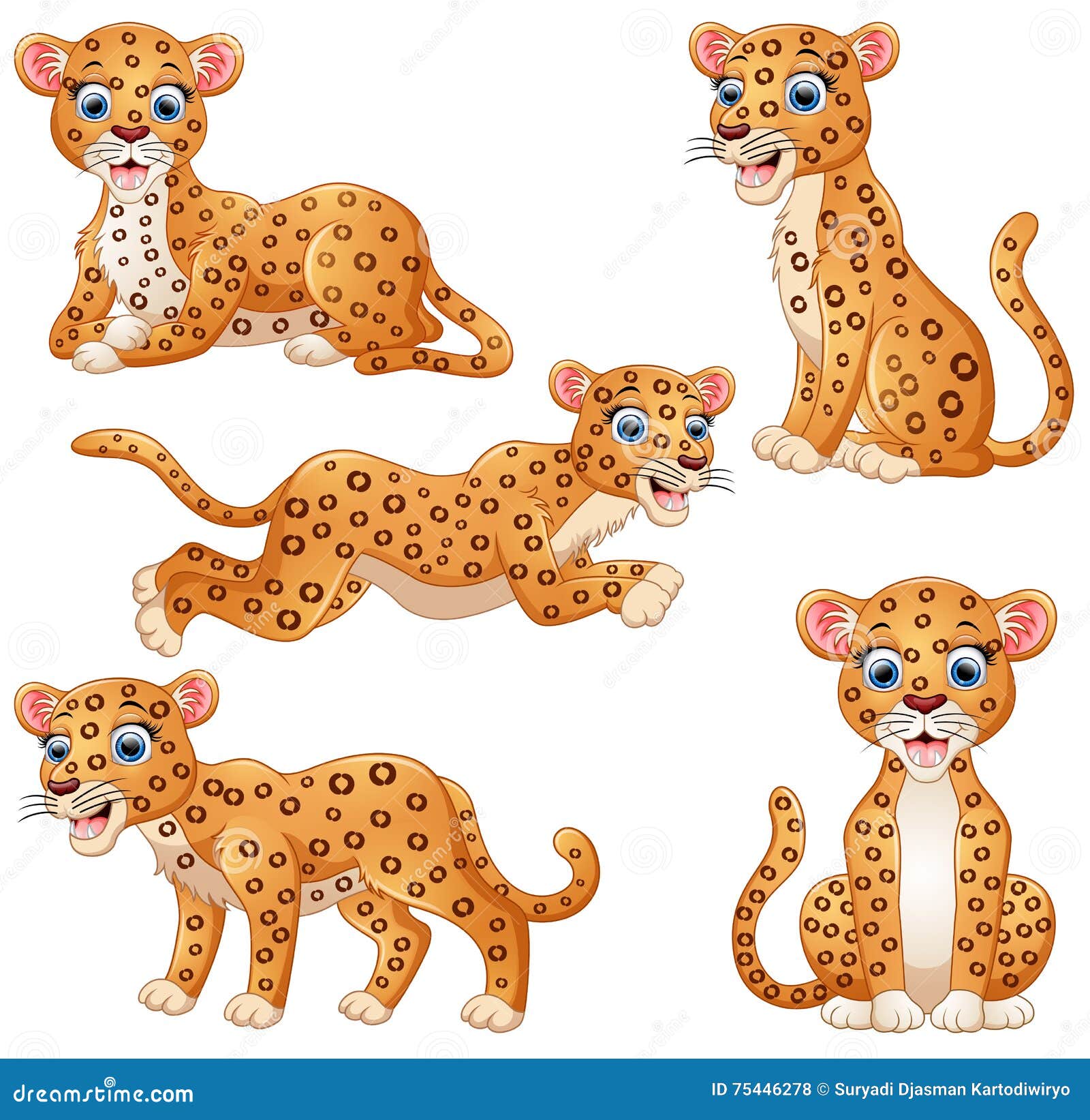 Leopard Cartoon Set Collection Stock Vector - Illustration of playful ...