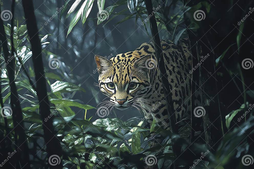 Leopard Cat Lurking in the Jungle Stock Illustration - Illustration of ...