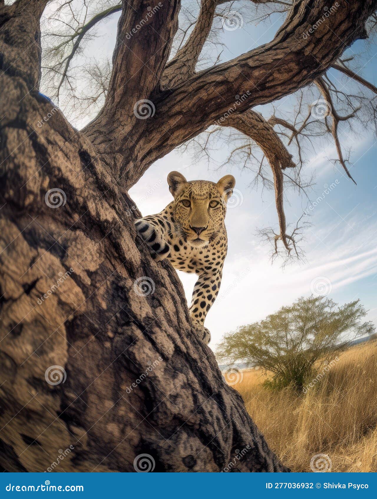Leopard Climbing Over the Top of a Tree Generative AI Stock ...