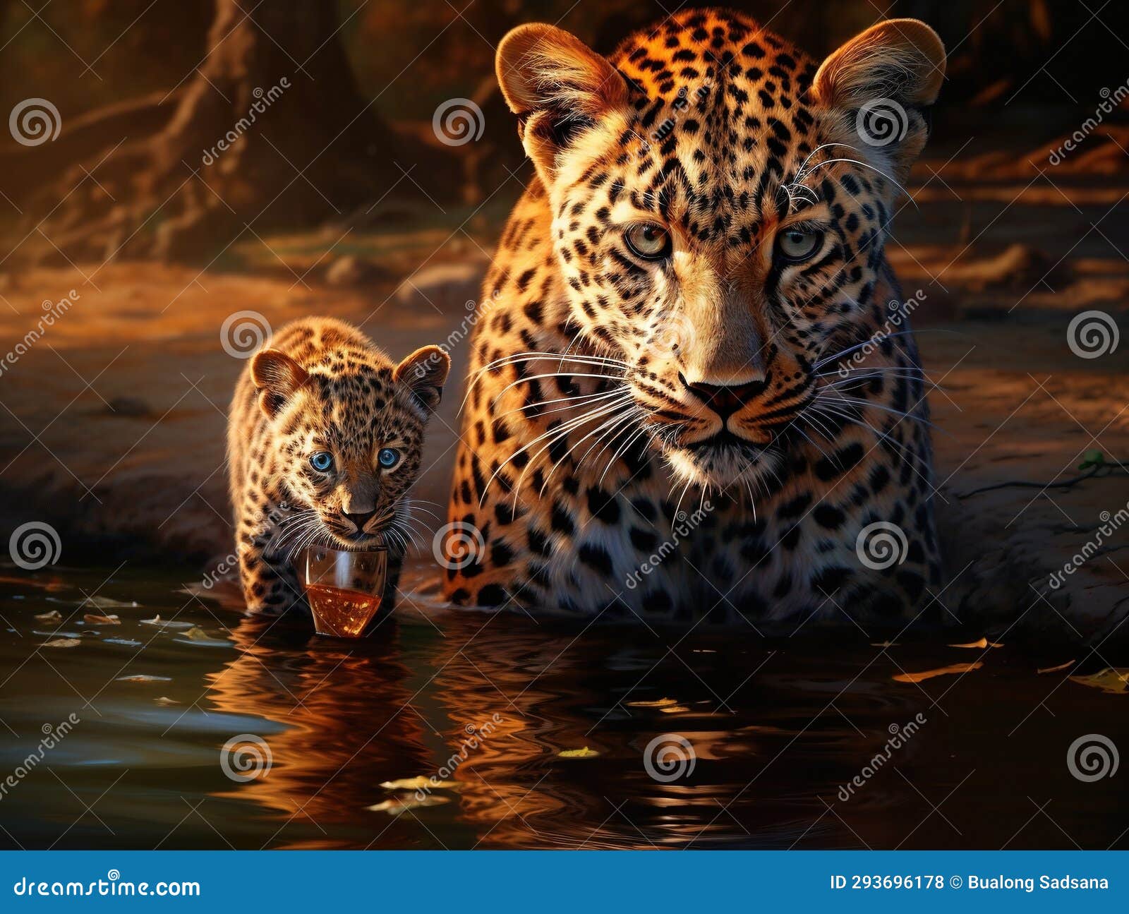 Leopard and cub stock illustration. Illustration of nature - 293696178
