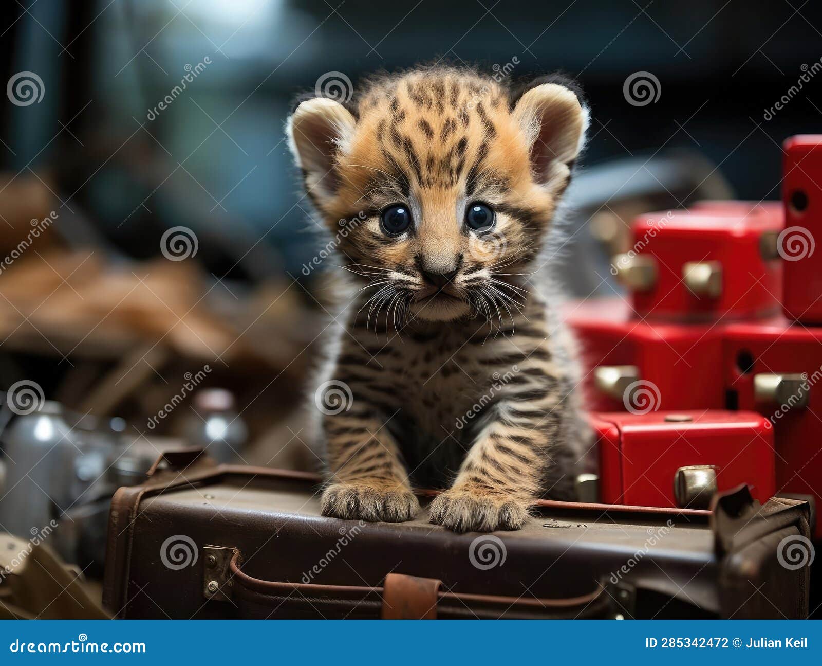 Leopard Cub in Mini Fire Station Equipment Stock Illustration ...
