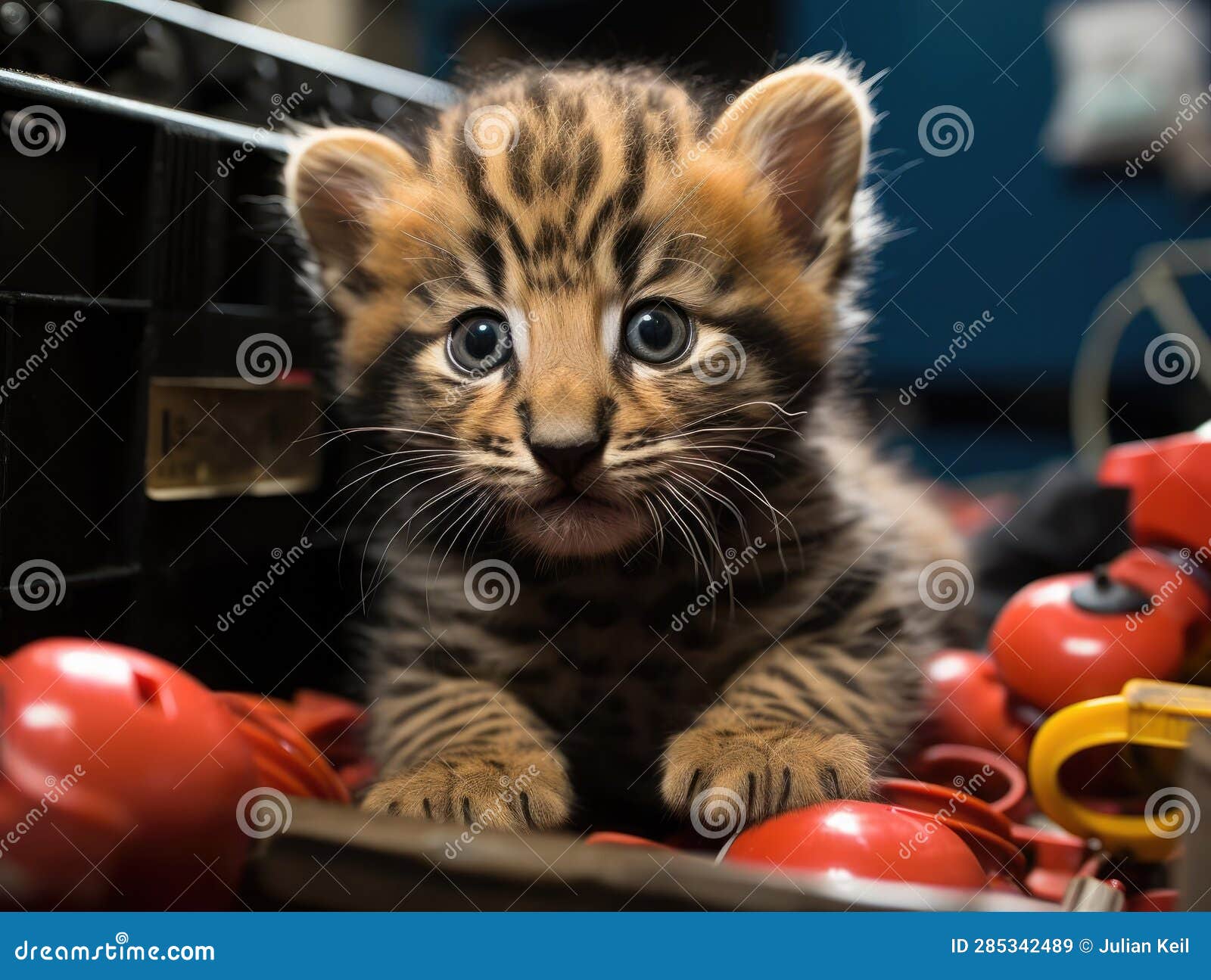 Leopard Cub in Mini Fire Station Equipment Stock Illustration ...