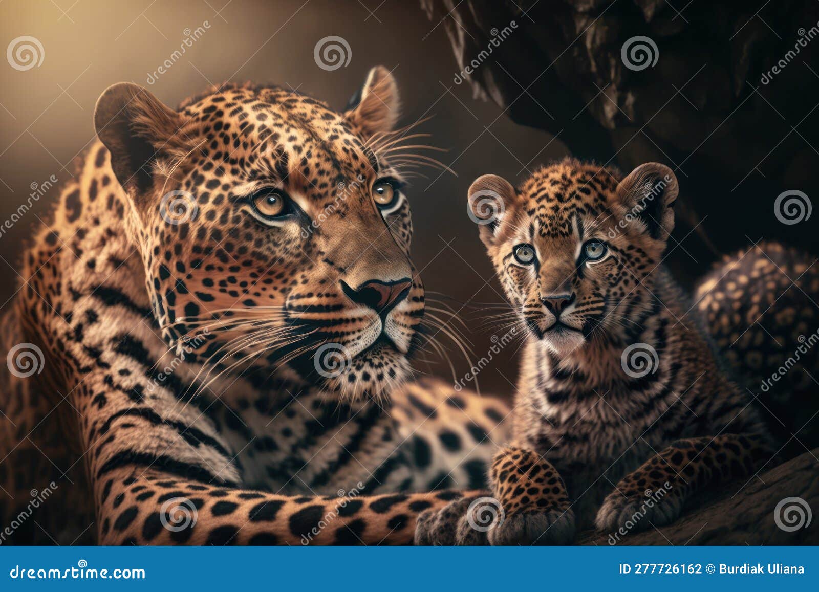 Leopard with Cub in Natural Habitat. Generative AI Stock Illustration ...