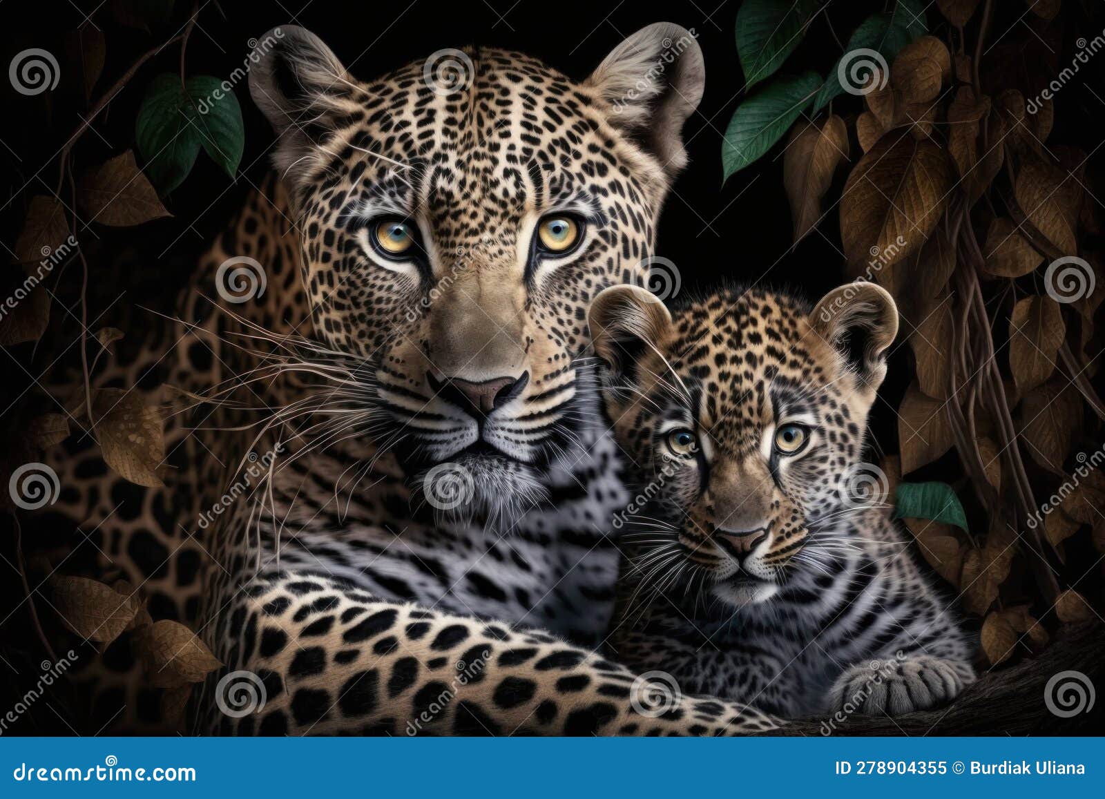 Leopard with Cub in Natural Habitat. Generative AI Stock Illustration ...