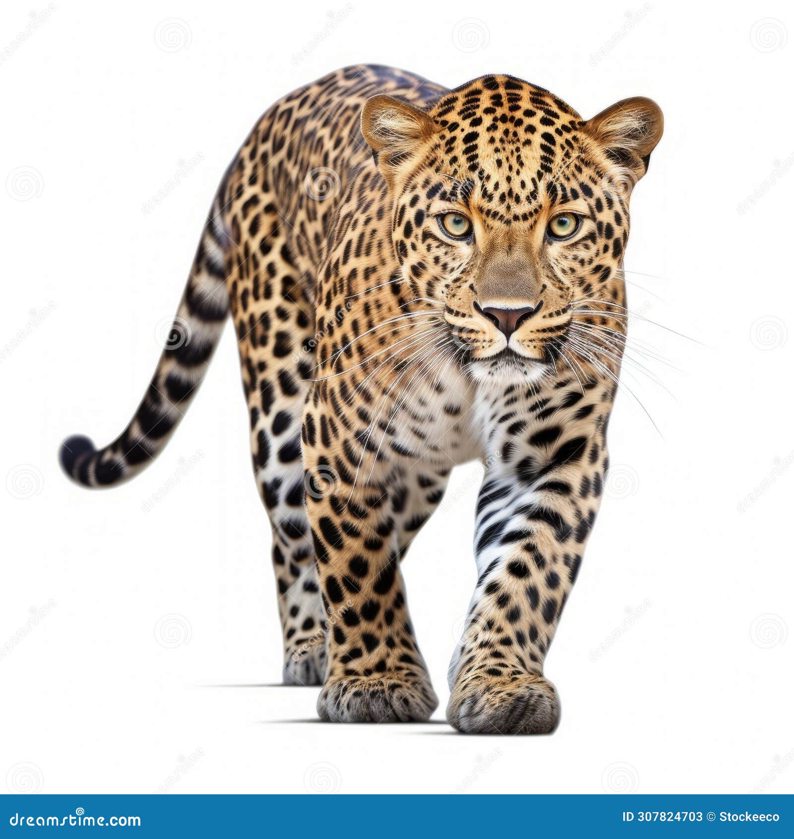 Photorealistic Leopard Walking on White Background Stock Illustration ...
