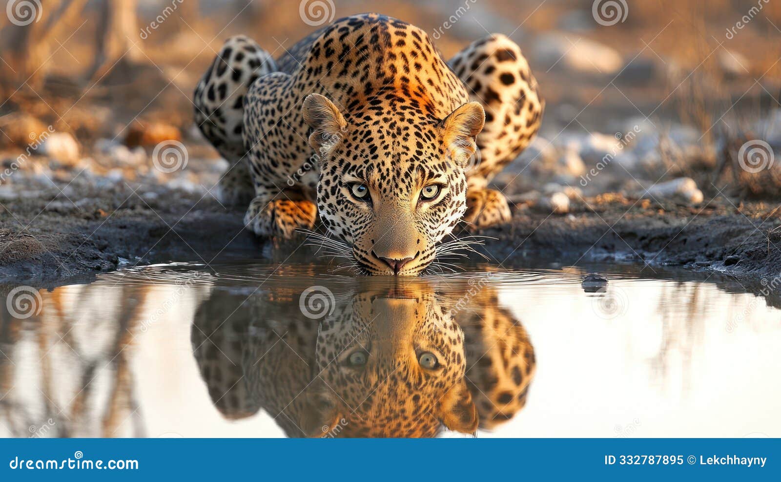 Leopard Drinking from Waterhole: a Realistic Scene of a Leopard ...