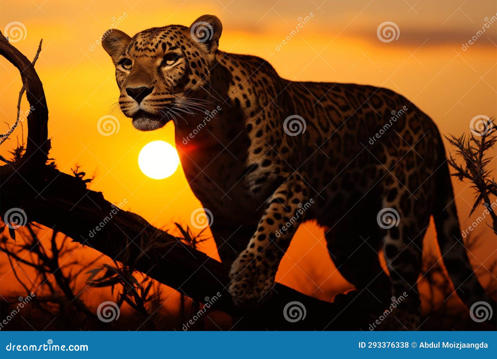 A Leopard Emerges At Daybreak, Blending With The Sunrises Colors Stock ...