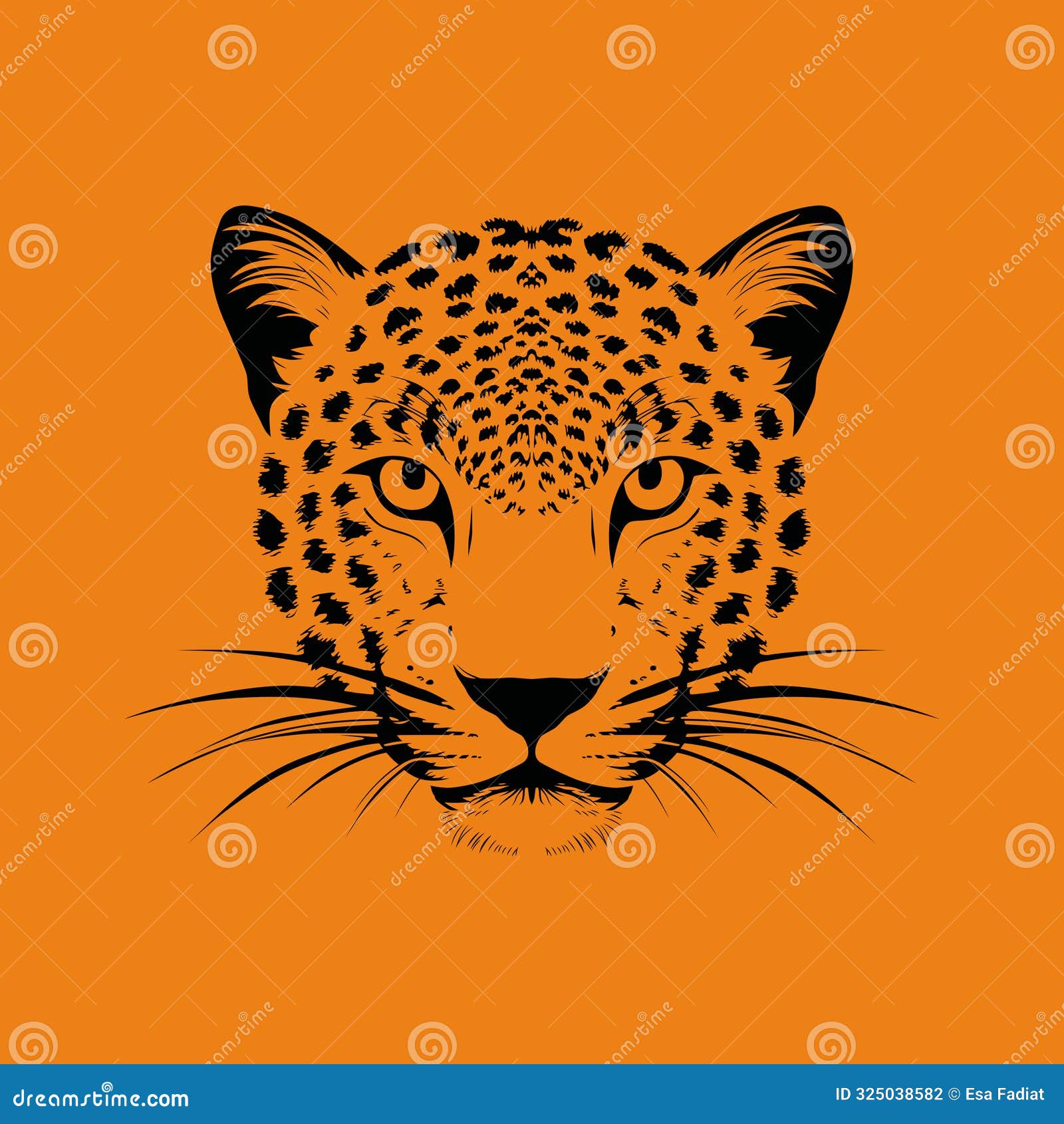 Leopard Face Drawing Staring with Intense Eyes on Orange Background ...