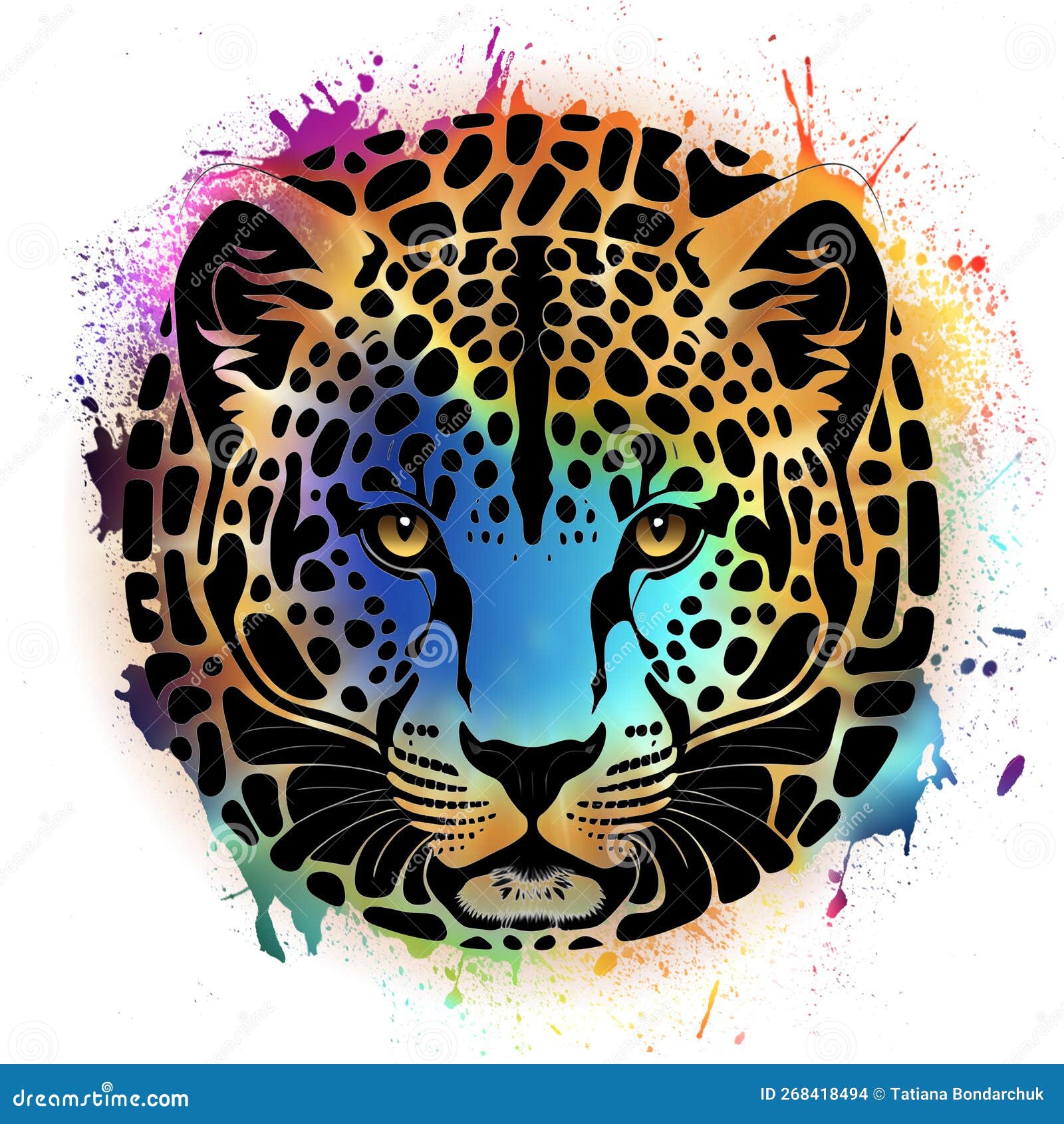 Leopard Face Multicolored, Artistic Portrait of a Leopard with Rainbow ...