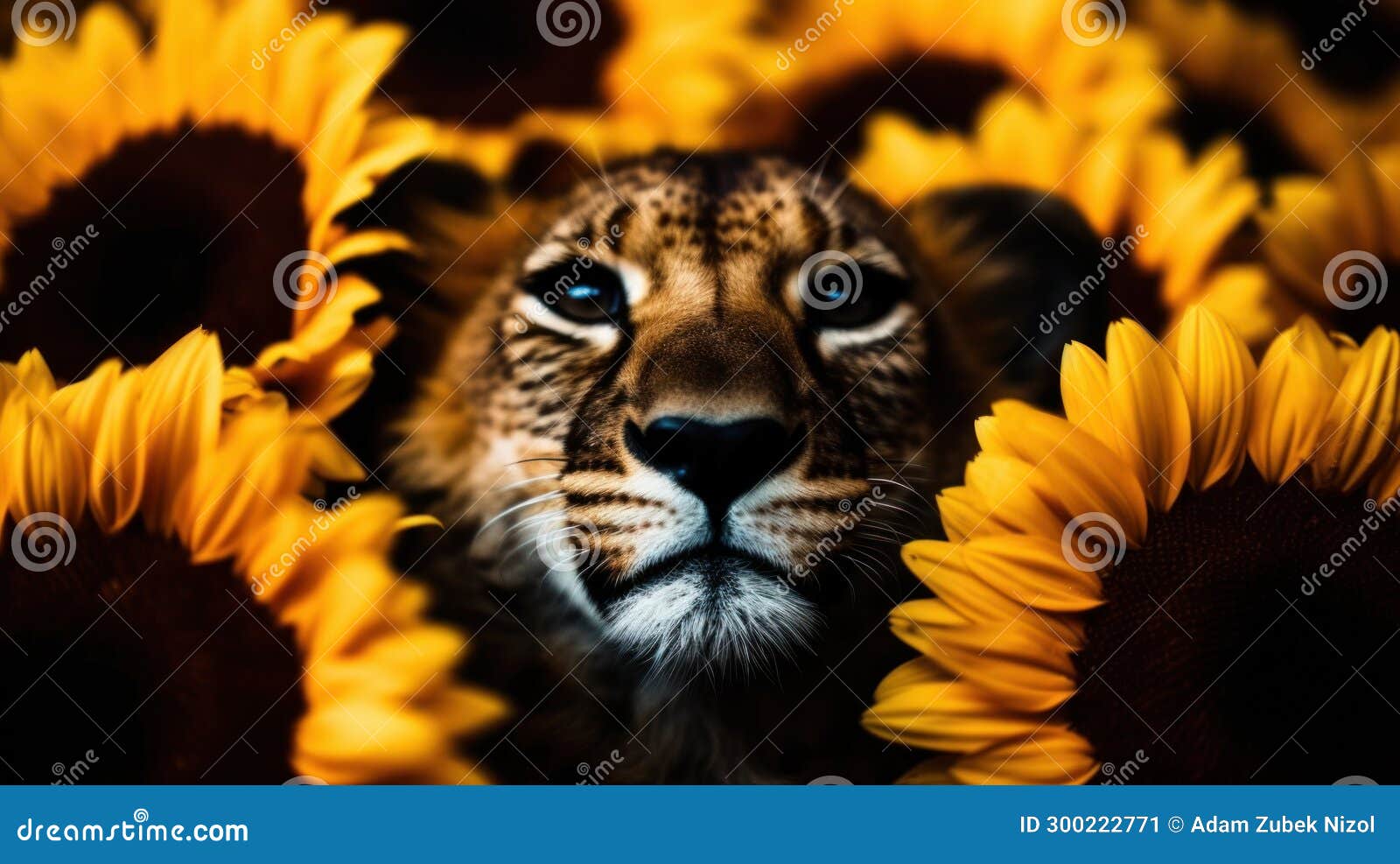 A Leopard in a Field of Sunflowers Stock Illustration - Illustration of ...