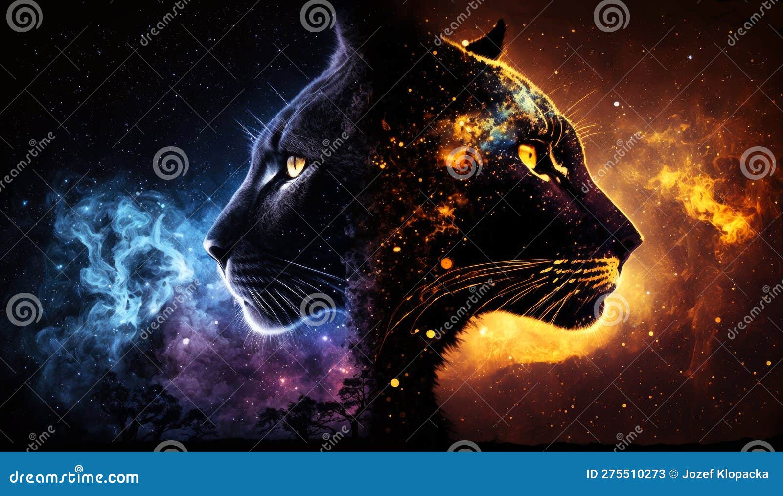 Leopard in Fire Cosmic Space. Gnerative Ai. Stock Illustration ...