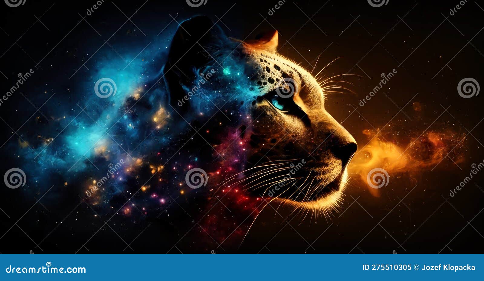 Leopard in Fire Cosmic Space. Gnerative Ai. Stock Illustration ...