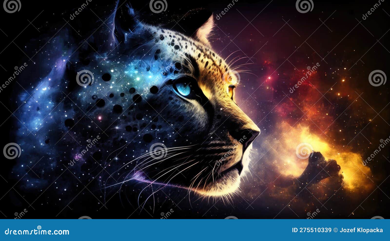 Leopard in Fire Cosmic Space. Gnerative Ai. Stock Illustration ...